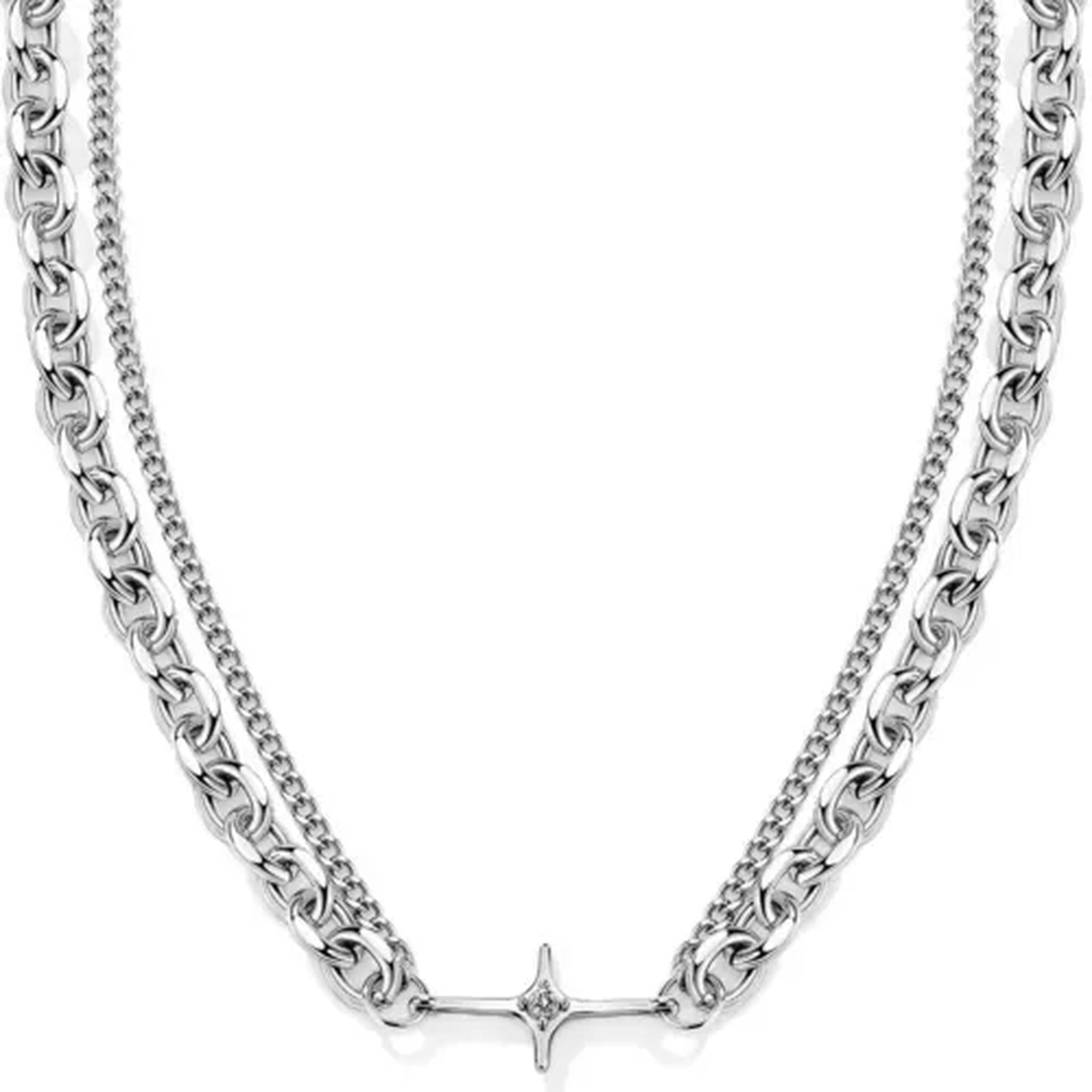 Stainless Steel Hip Hop Sideways Cross Curb & Chunky Oval Chain Layered ...