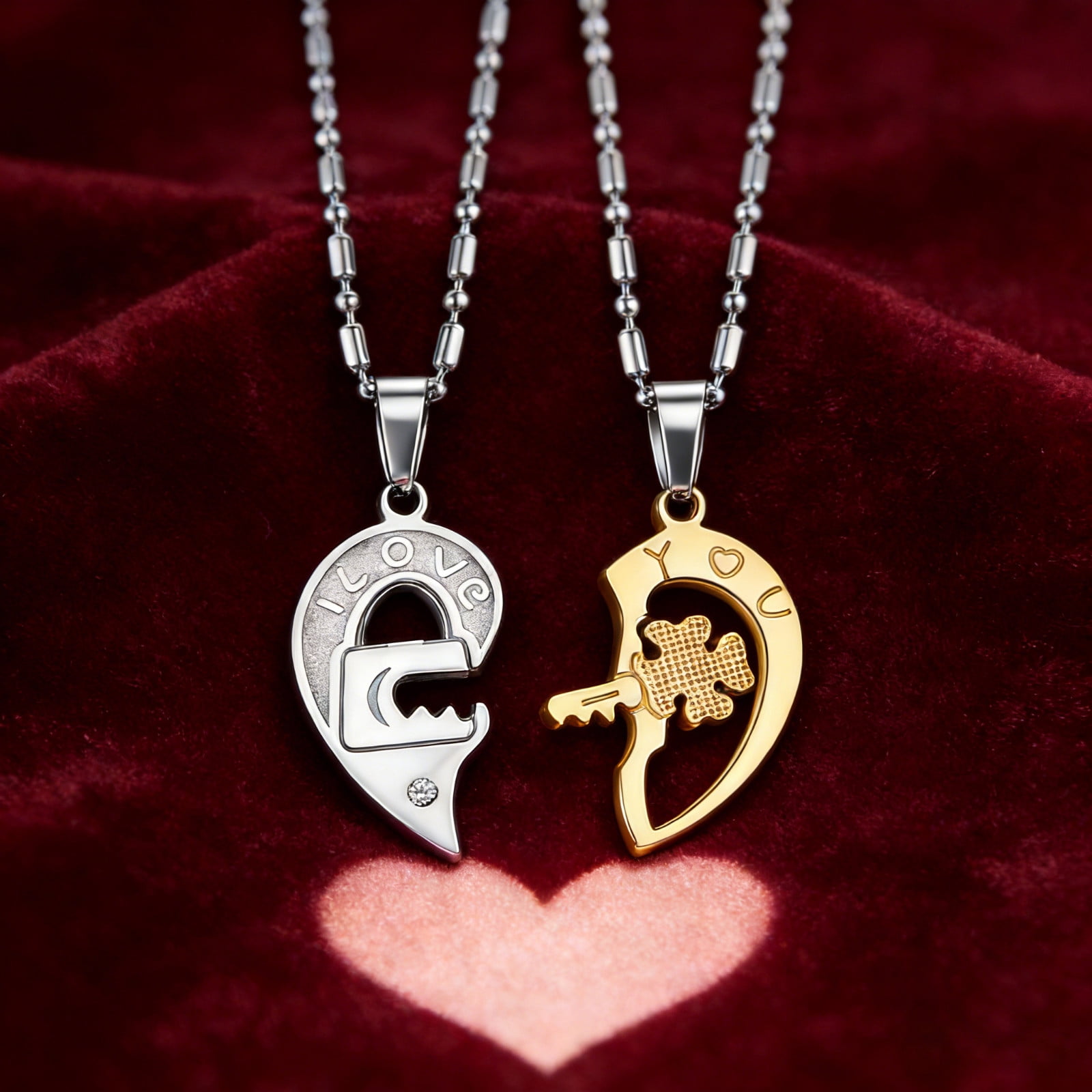 Stainless Steel His and Her Heart Lock Key Matching Puzzle Couples ...