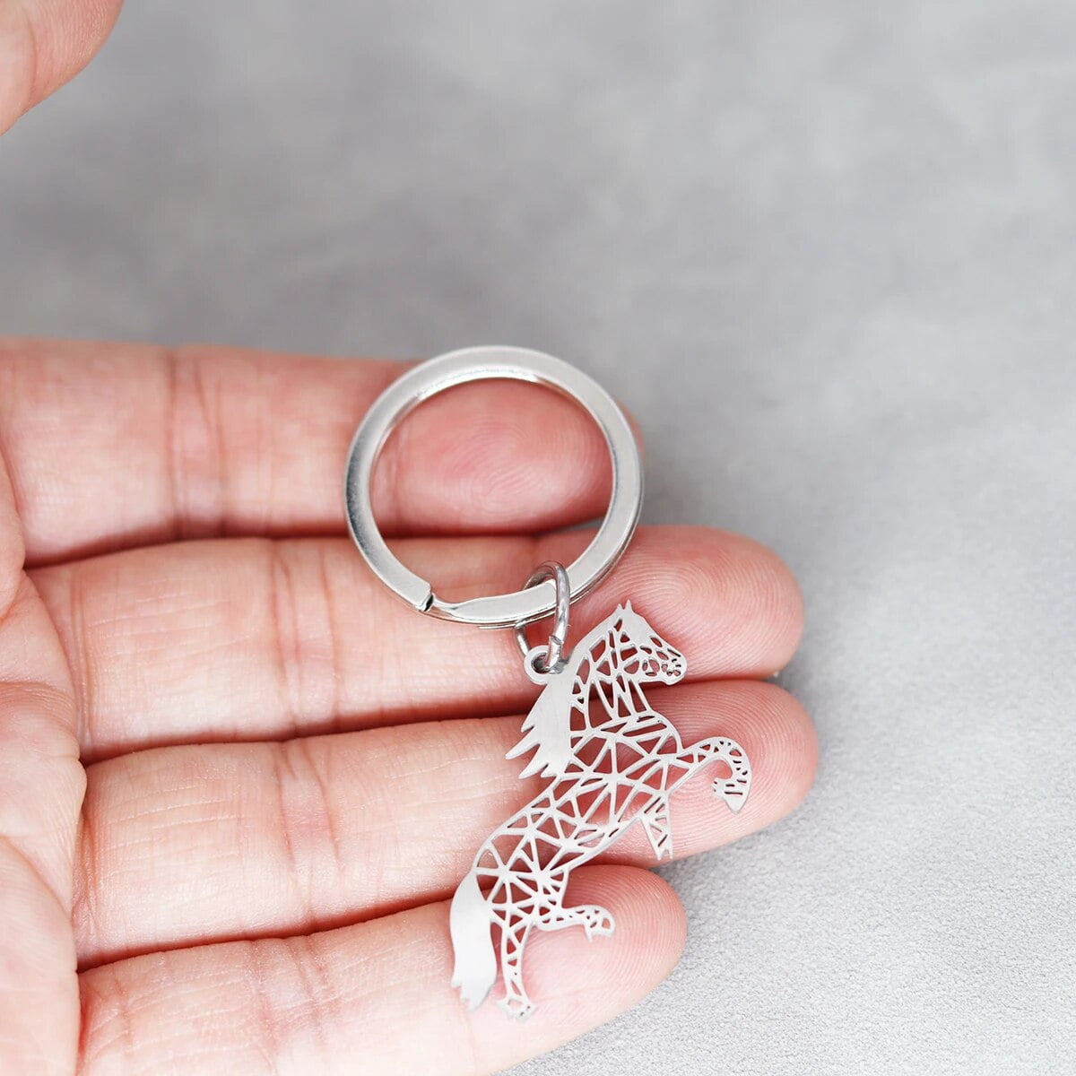 Stainless Steel Hollow Geometric Origami Horse Pendent Keychain For Men ...