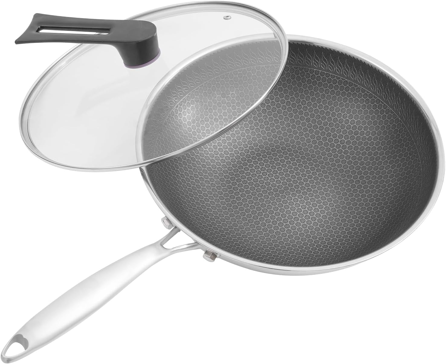 Stainless Steel Honeycomb Wok, Non-stick Cooking Frying Pan with Lid ...