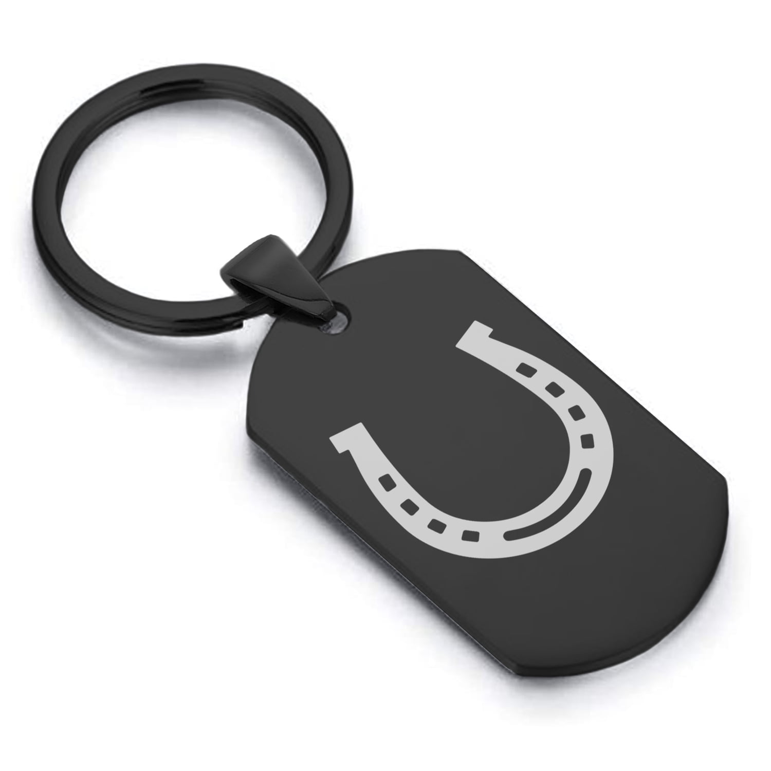 Stainless Steel Horseshoe Good Luck Charm Dog Tag Keychain Circle Ring ...