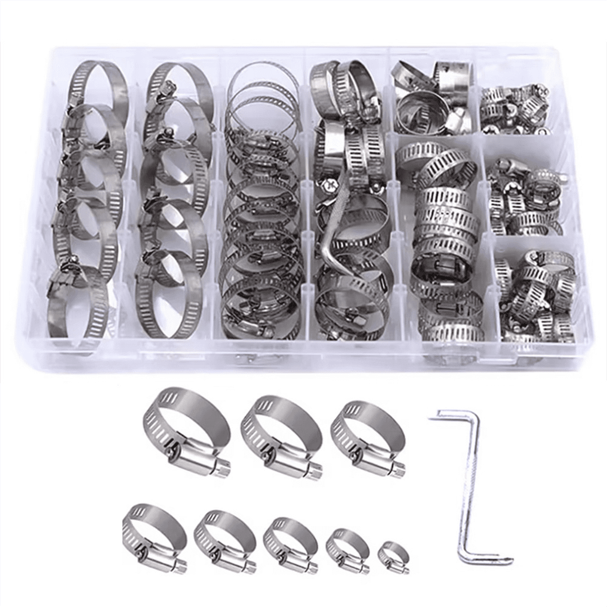 Stainless Steel Hose Clamps Set,8-44mm Adjustable Water Pipe Clamps ...