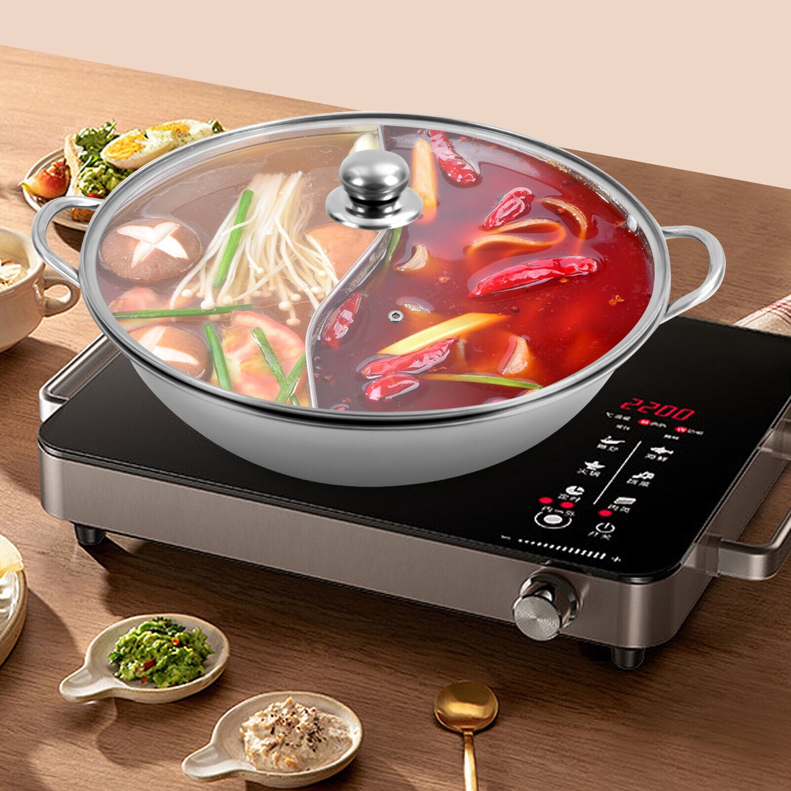 Stainless Steel Hot Pot Kitchen Stockpot Hotpot Cooker Tabletop with ...
