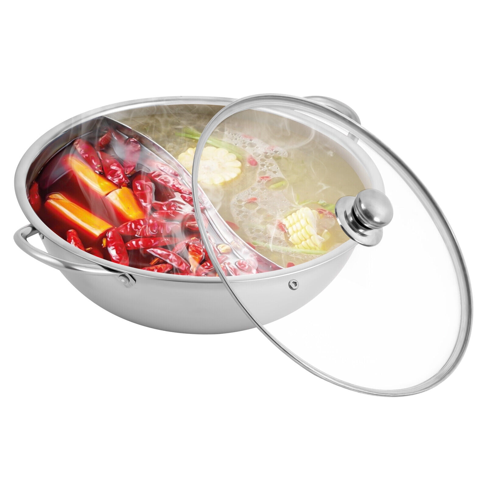Stainless Steel Hot Pot Soup Pot, Round Dual Sided Divider Cooking Soup ...