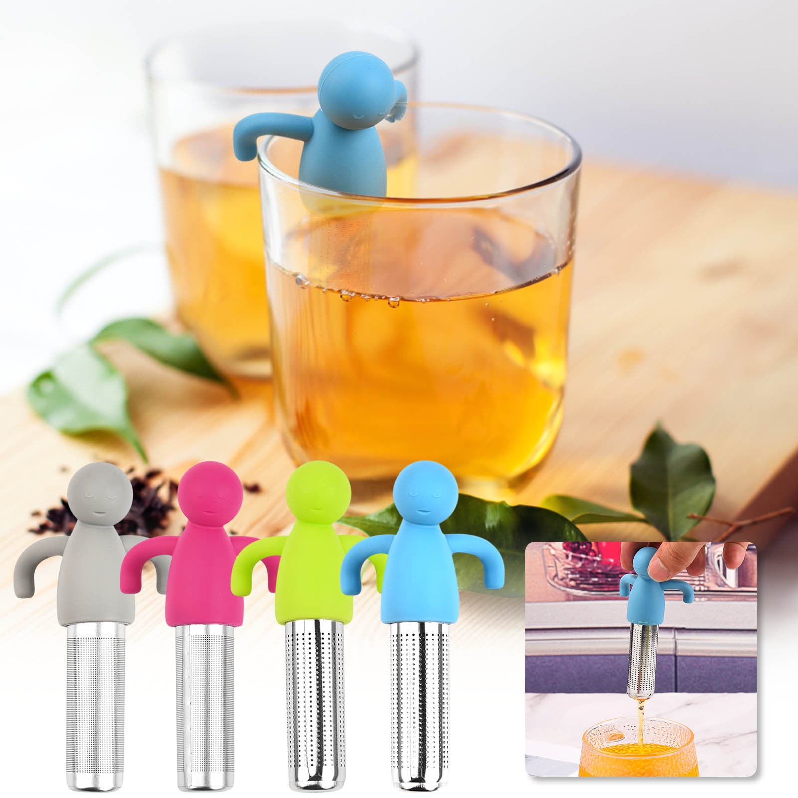 Stainless Steel Human Shape Tea Filter Infuser with Silica Gel Handle 4 ...