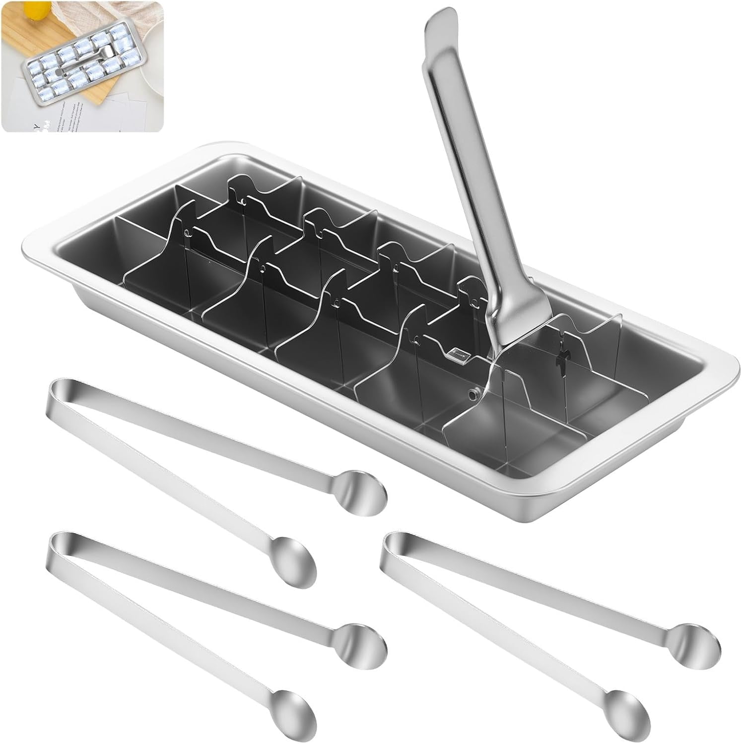 Stainless Steel Ice Cube Tray for Freezer, 18 Slot Square Ice Cube ...