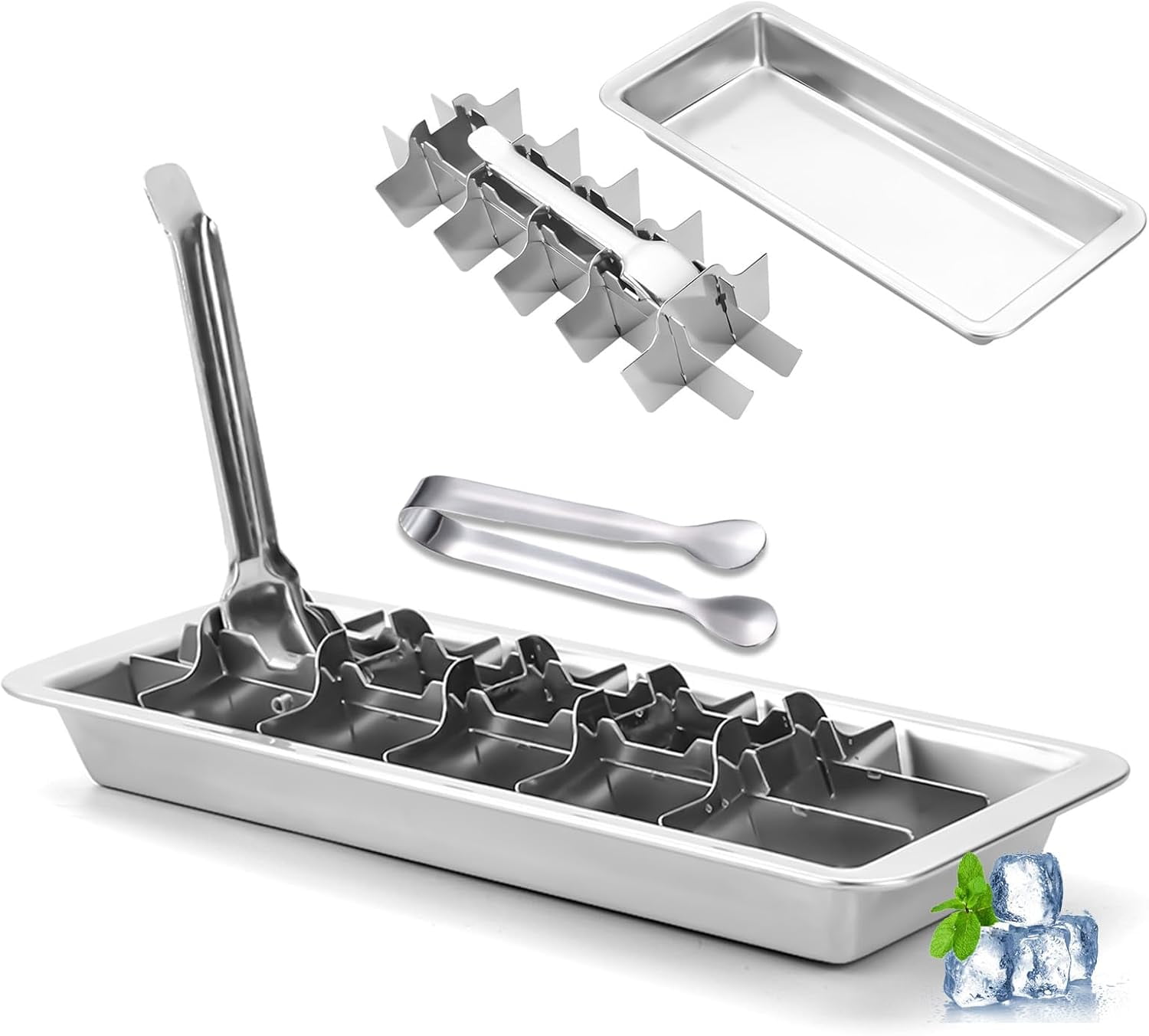 Stainless Steel Ice Cube Tray, Metal Icecube Tray with Lever and ...