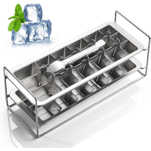 Stainless Steel Ice Cube Trays with lever and Stand for Freezer - Large ...
