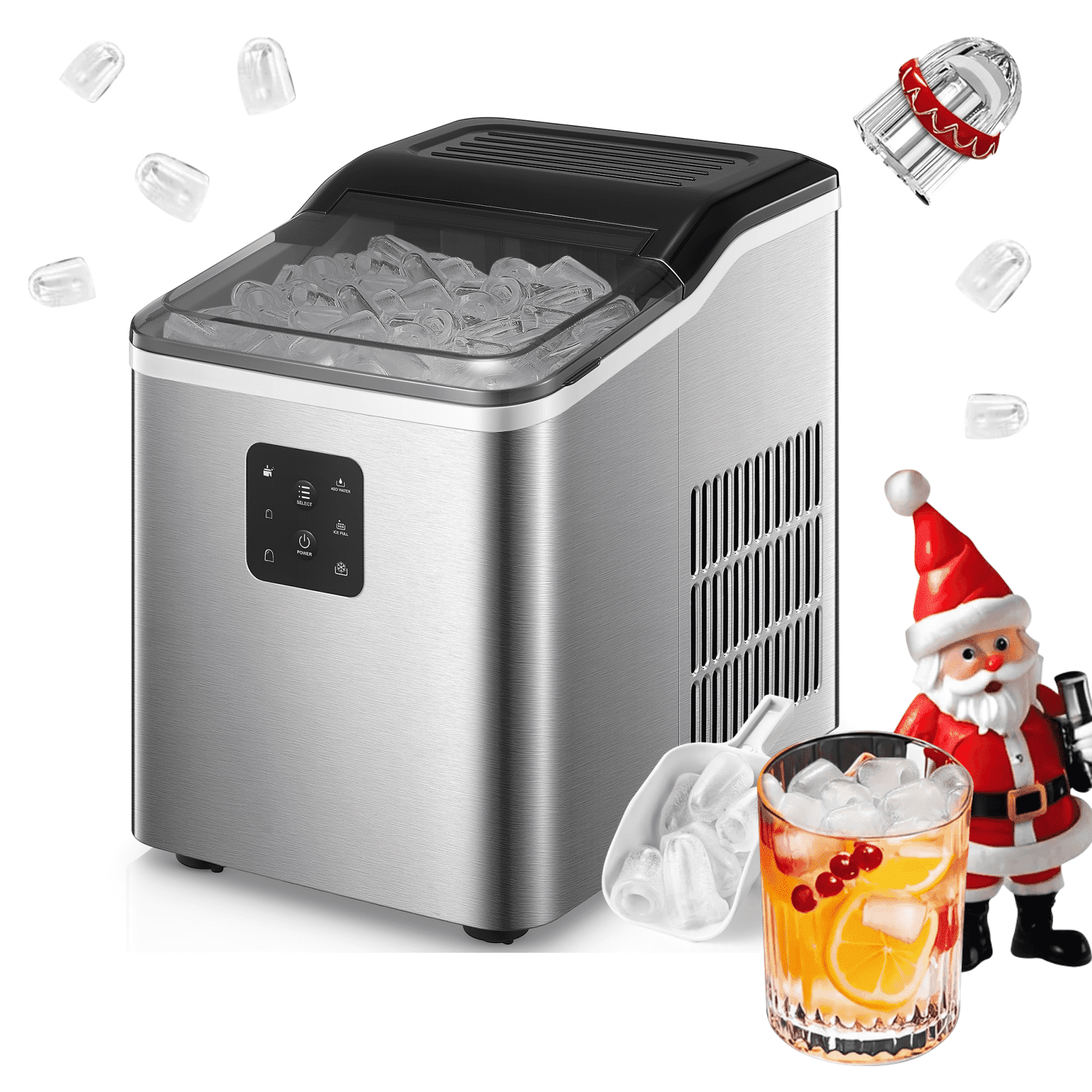 FOHERE Stainless Steel Ice Machine, 30lbs/Day, 9 Ice Cubes in 5-8 Mins ...