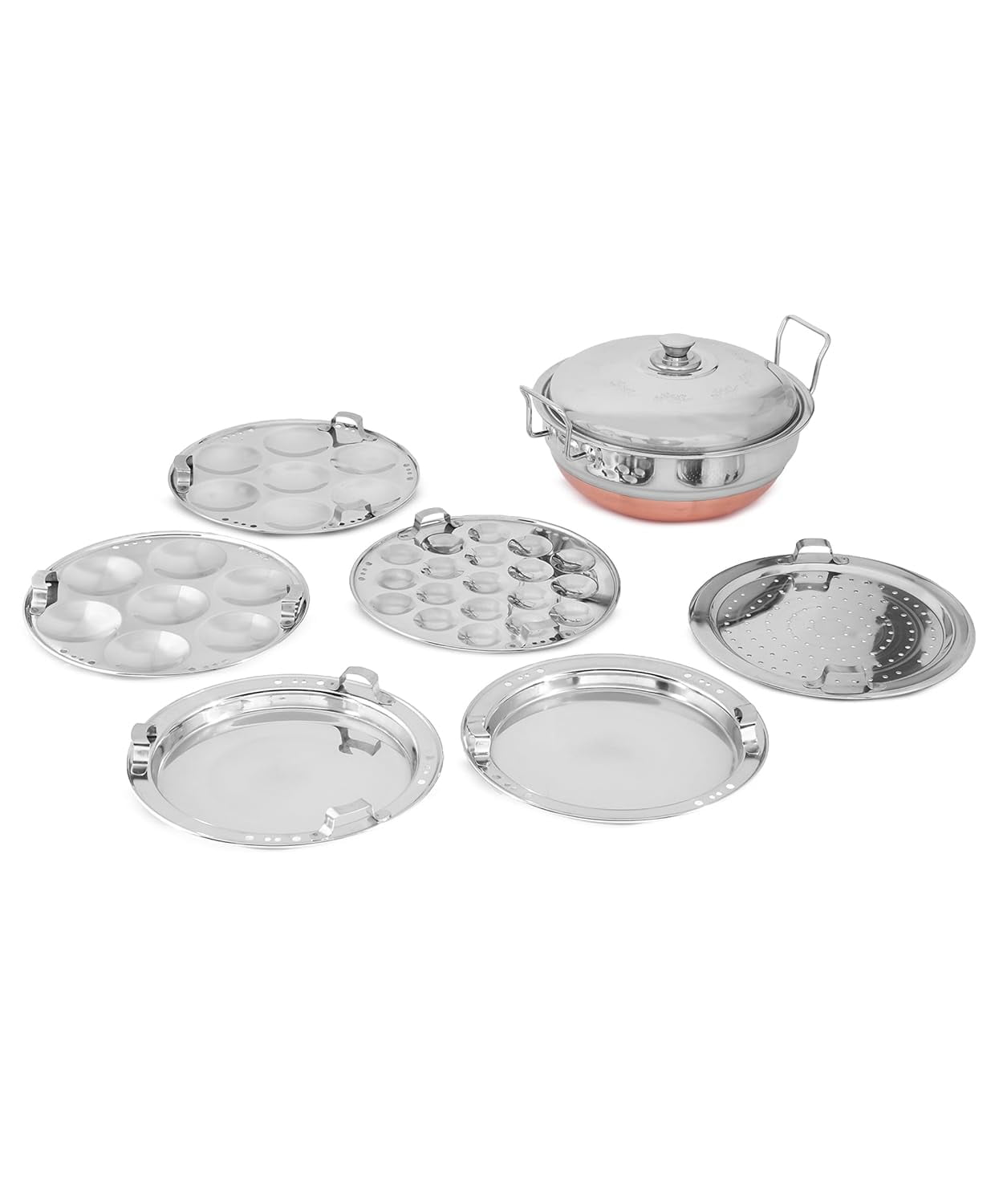 Stainless Steel Idli Cooker Multi Kadai Steamer With Copper Bottom + 6 ...
