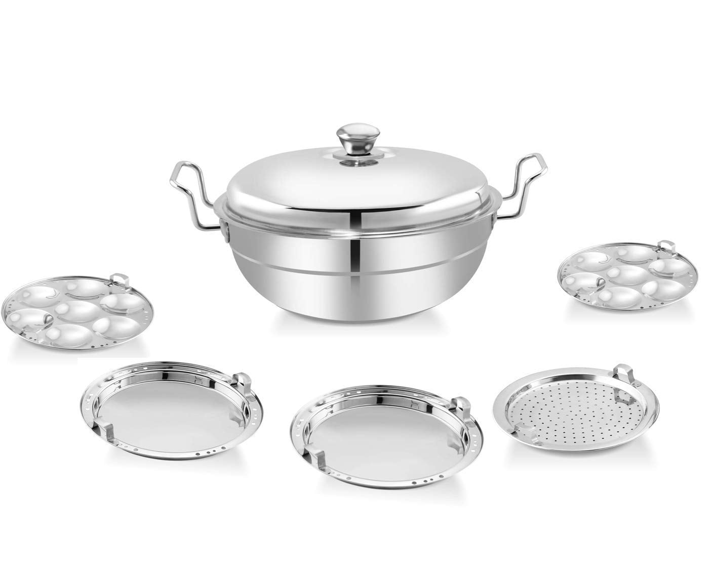Stainless Steel Idli Cooker Multi Kadai Steamer With Induction Bottom ...