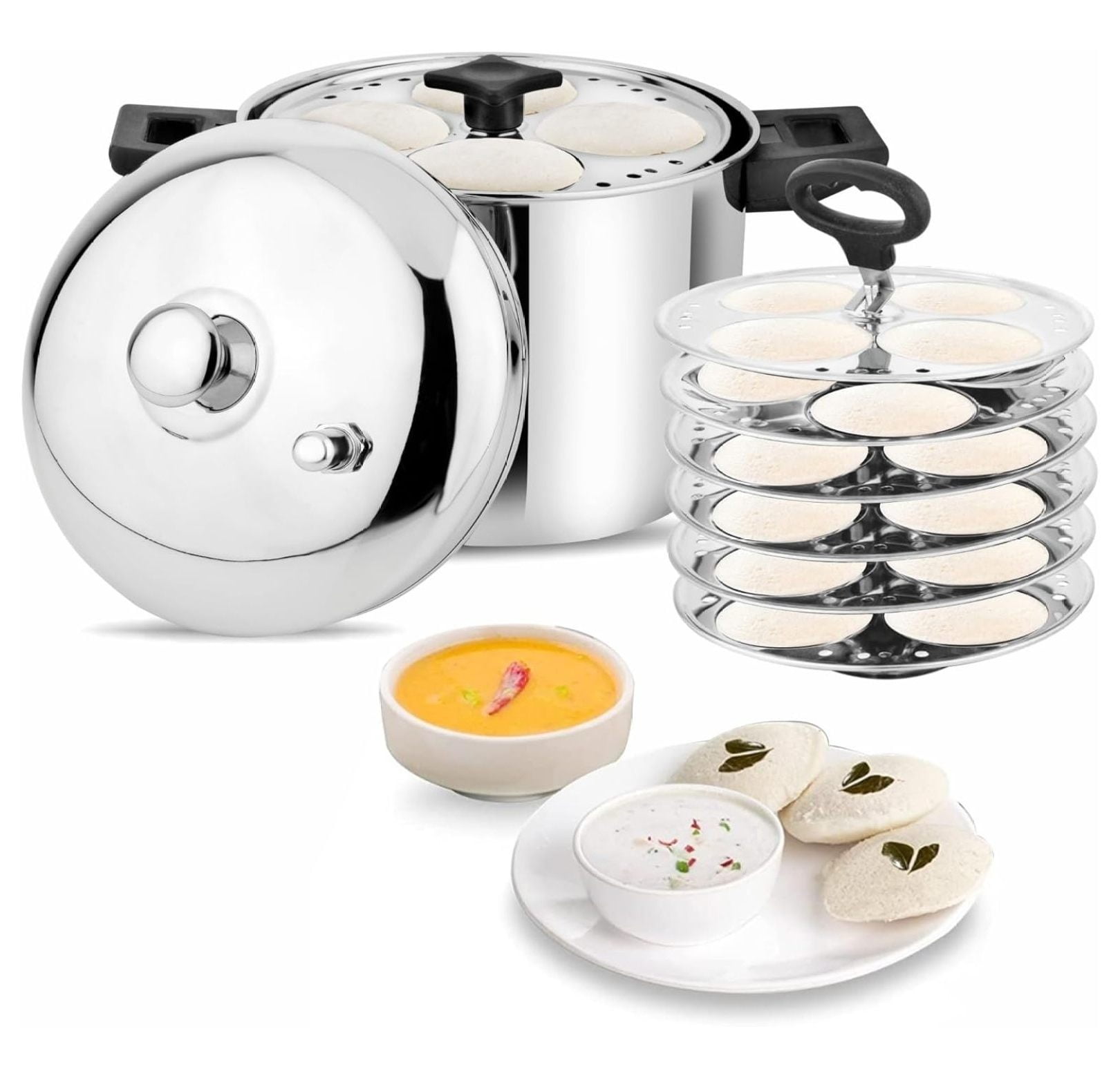 Stainless Steel Idli Cooker with 6 Plates 24 Idlis | Idly Maker ...