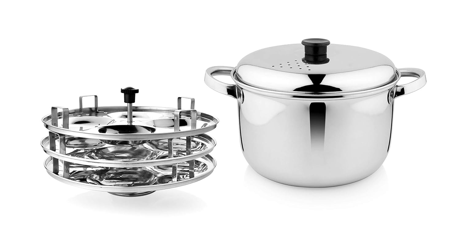 Stainless Steel Idli Maker Set With Lid & Stand - Silver, 4 Liters ...