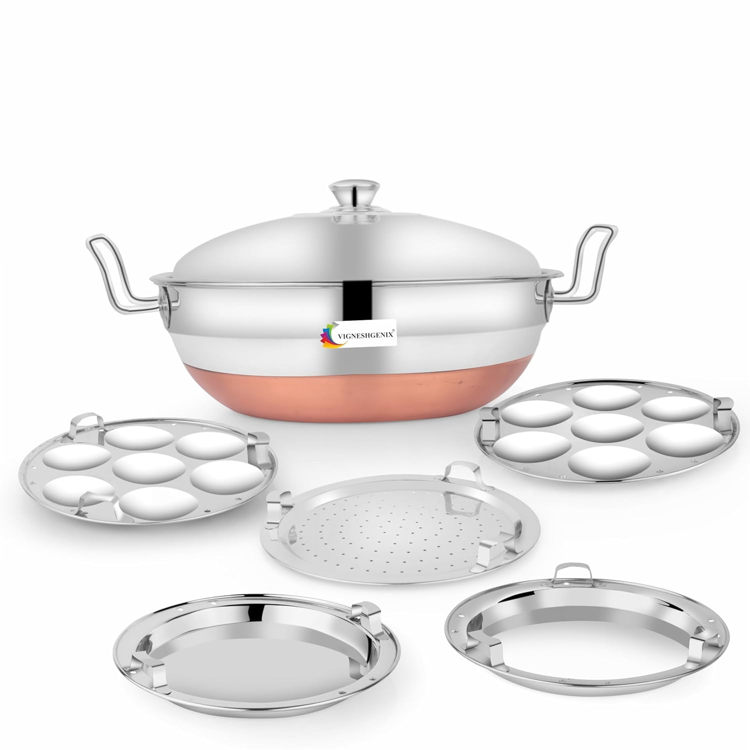 Stainless Steel Idly Cooker Multi Kadai Cooker With 5 Plates - Silver ...