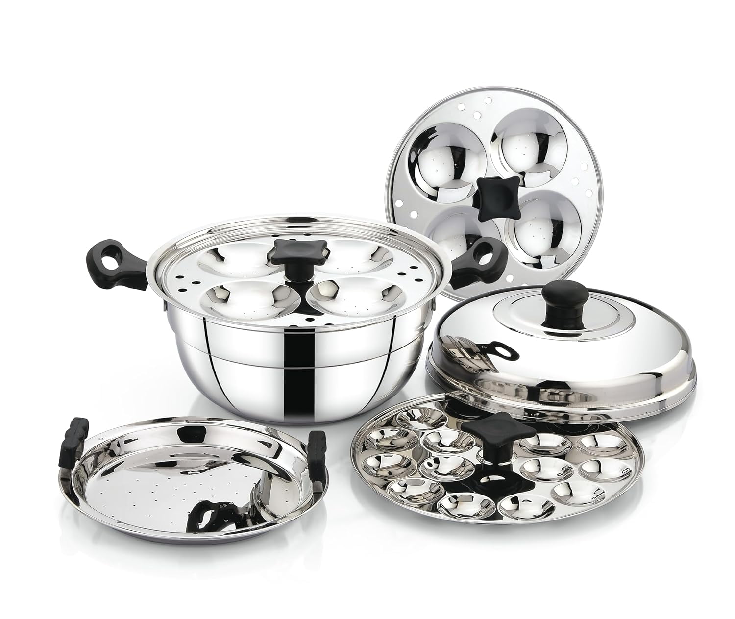 Stainless Steel Idly Pot Set With Lid & Handles - Silver | 2 Idly ...