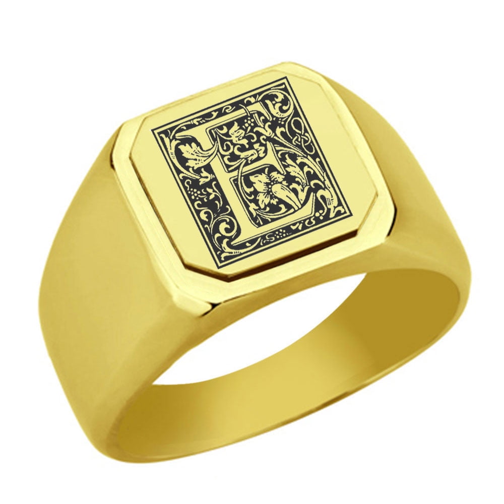 Stainless Steel Initial Floral Box Letter E Monogram Engraved Signet ...