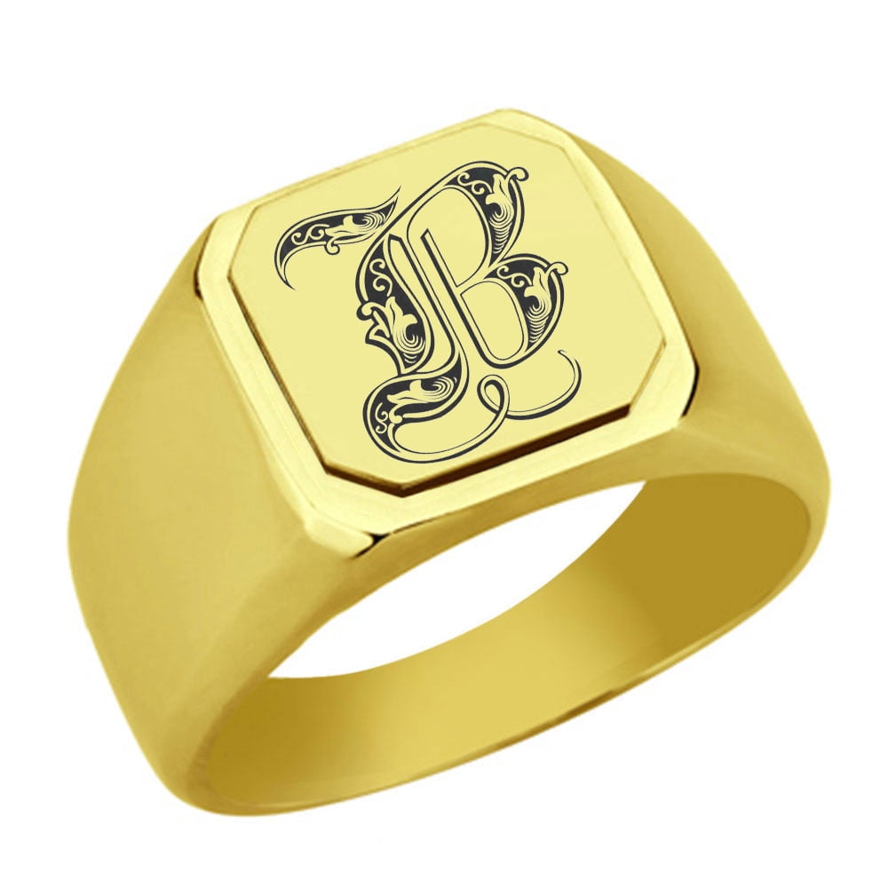 Stainless Steel Initial Royal Letter B Monogram Engraved Signet Ring ...
