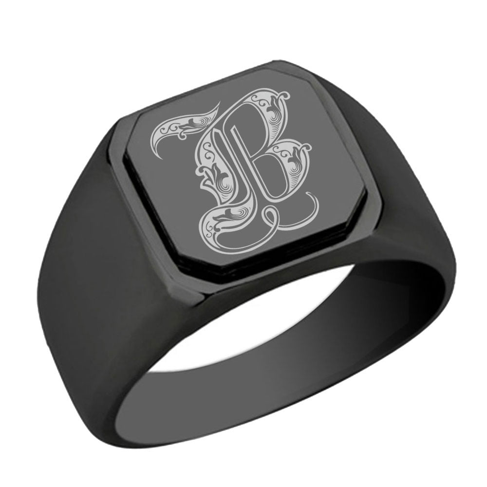 Stainless Steel Initial Royal Letter B Monogram Engraved Signet Ring ...