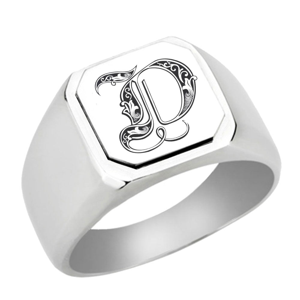 Stainless Steel Initial Royal Letter D Monogram Engraved Signet Ring ...