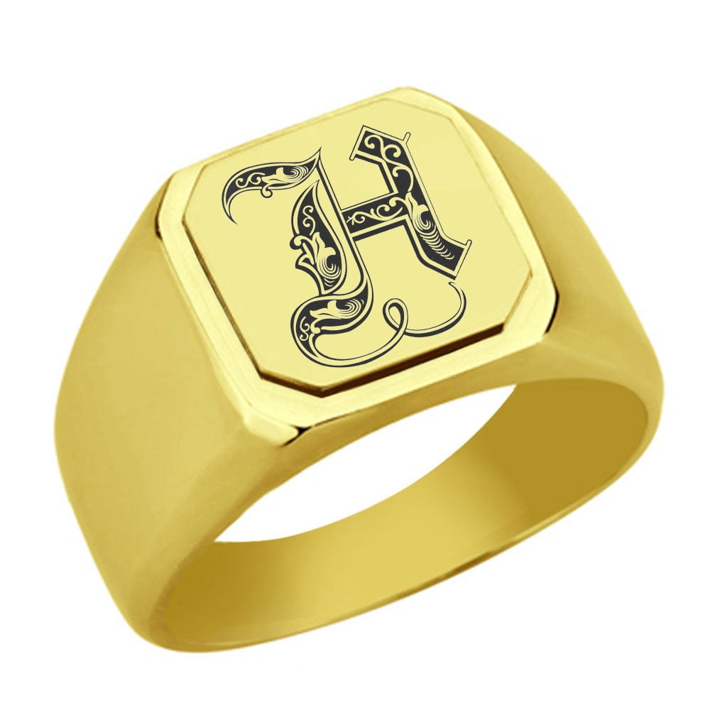 Stainless Steel Initial Royal Letter H Monogram Engraved Signet Ring ...