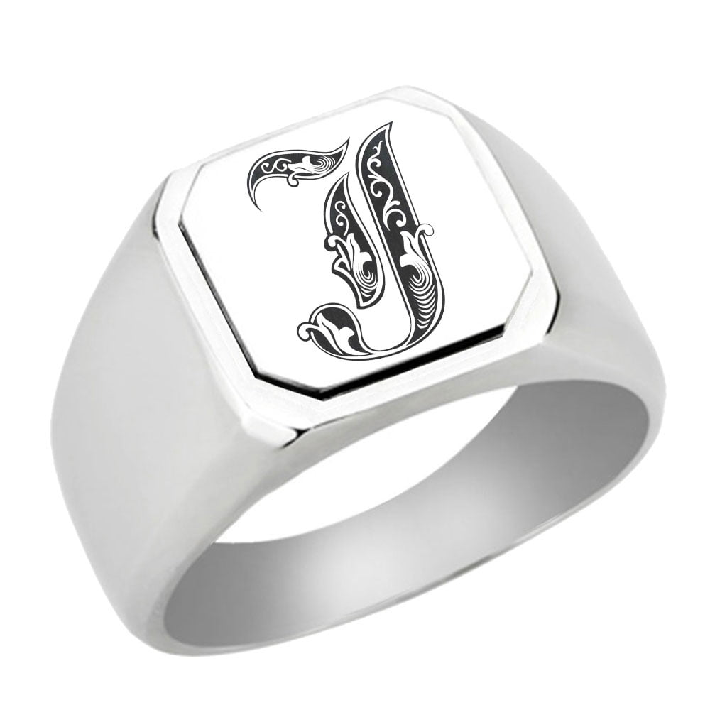 Stainless Steel Initial Royal Letter J Monogram Engraved Signet Ring ...