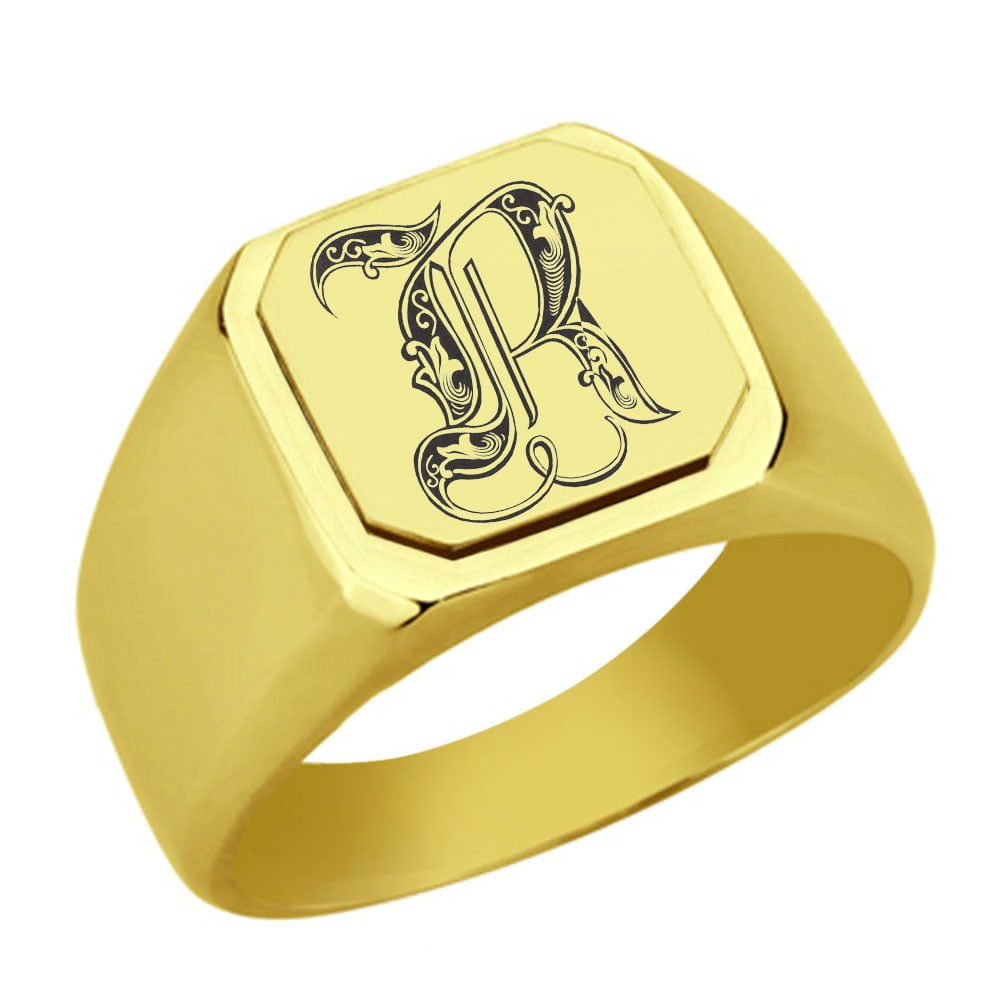 Stainless Steel Initial Royal Letter R Monogram Engraved Signet Ring ...