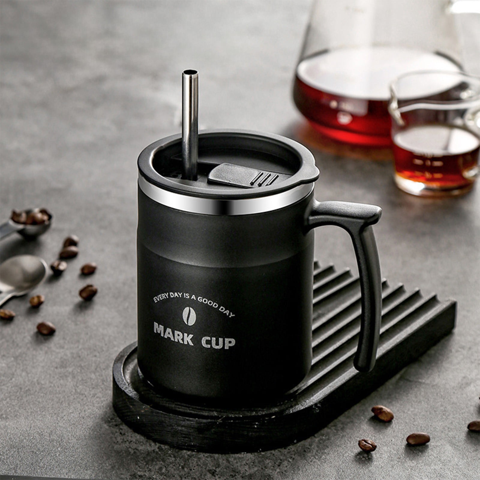 Stainless Steel Insulated Coffee Mug with Lid & Handle 16oz Double Wall ...