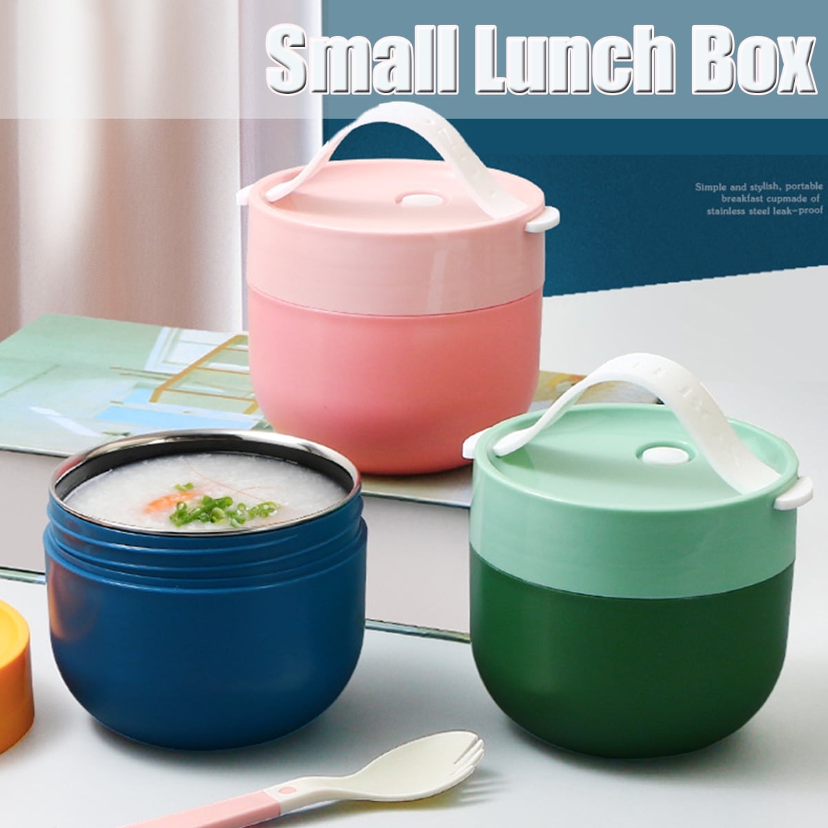 Stainless Steel Insulated Food Container Food Bowls with Spoon Hot Cold ...