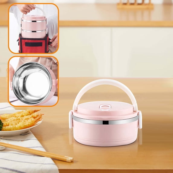 Stainless Steel Insulated Lunch Box, Portable Circular Bento for Office ...