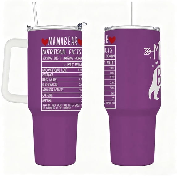 Stainless Steel Insulated Tumbler with Handle, Lid and Straw, “Mama ...