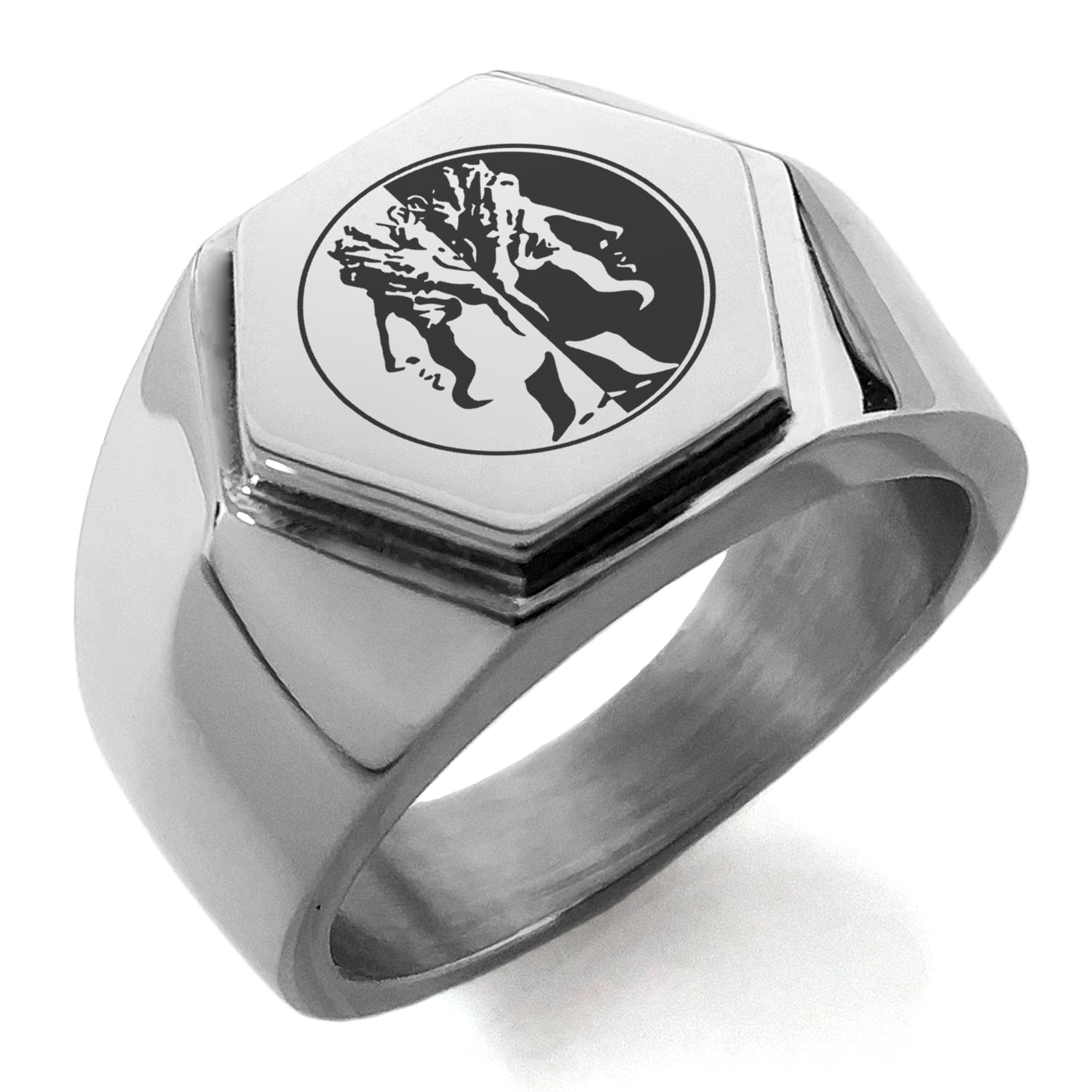Stainless Steel Janus Greek God of Beginnings Engraved Hexagon Crest ...