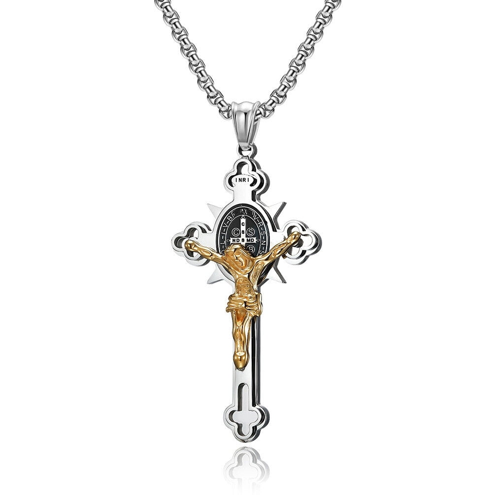 Stainless Steel Jesus Christ Crucifix Cross Pendant Necklace for Men ...