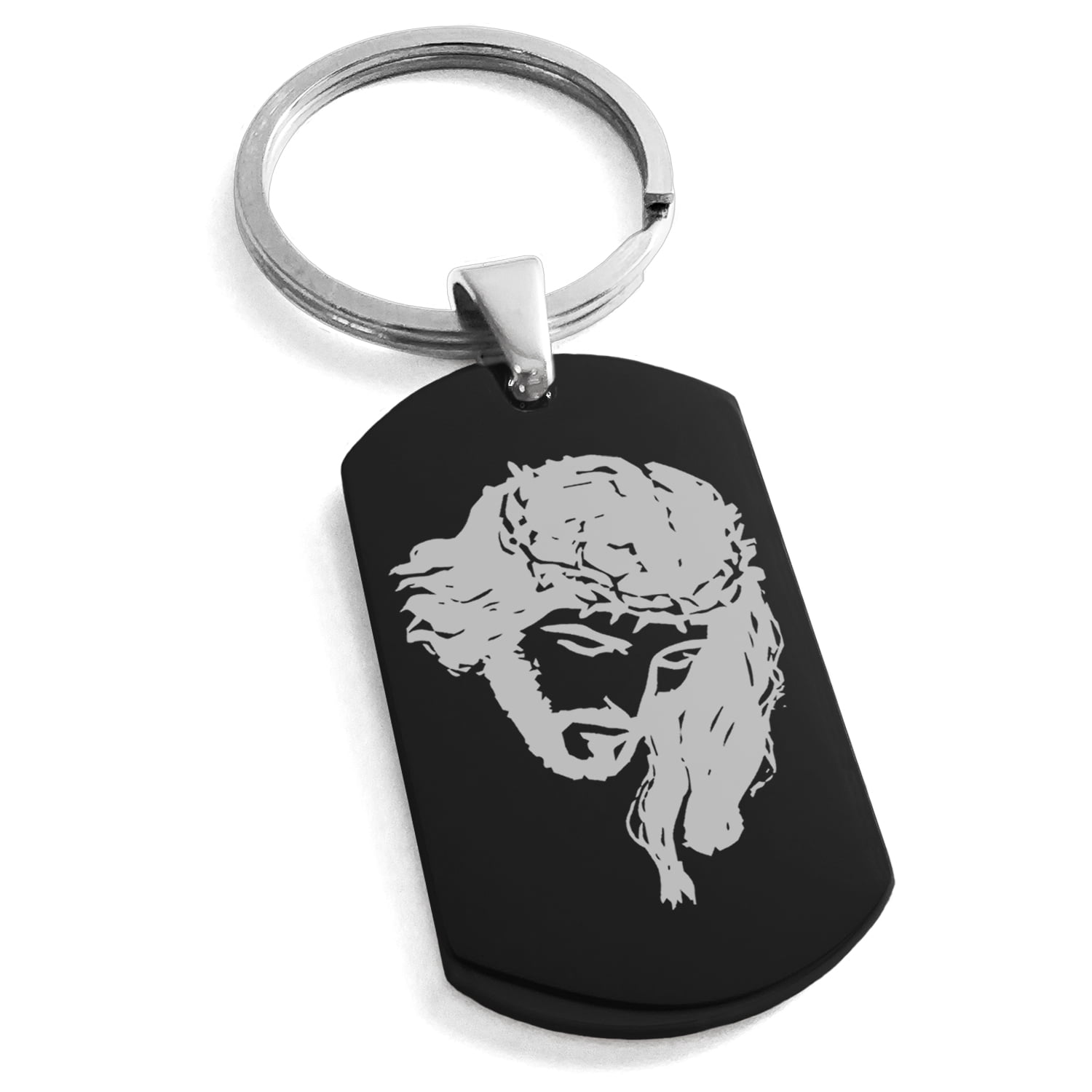 Tioneer Stainless Steel Jesus Crucified Engraved Dog Tag Keychain ...