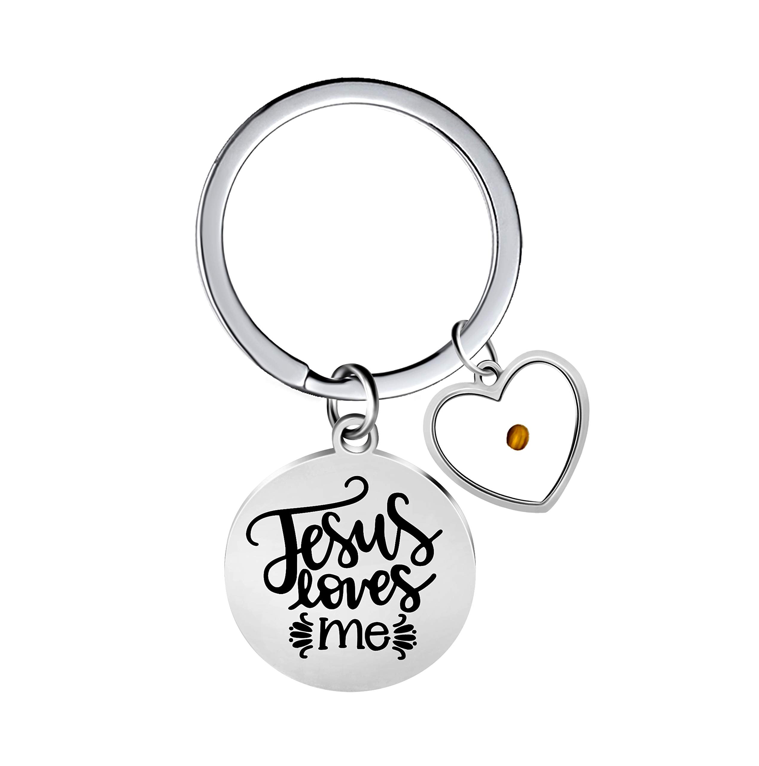 Stainless Steel Jesus Loves Me Christian Keyring with Heart Mustard ...