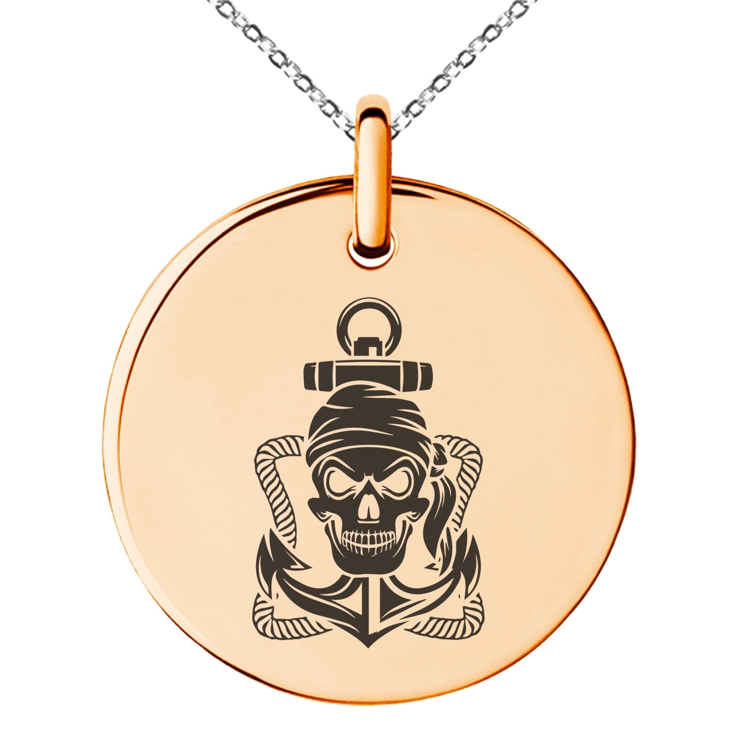 Tioneer Stainless Steel Jolly Roger Pirate Skull Rope & Anchor Engraved ...