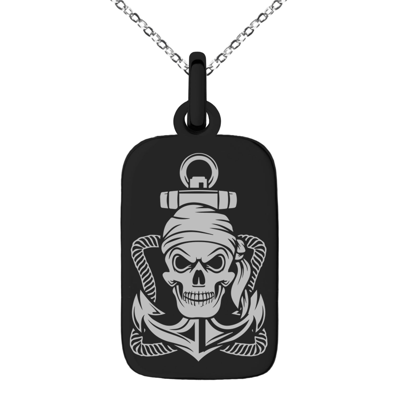 Tioneer Stainless Steel Jolly Roger Pirate Skull Rope & Anchor Engraved ...