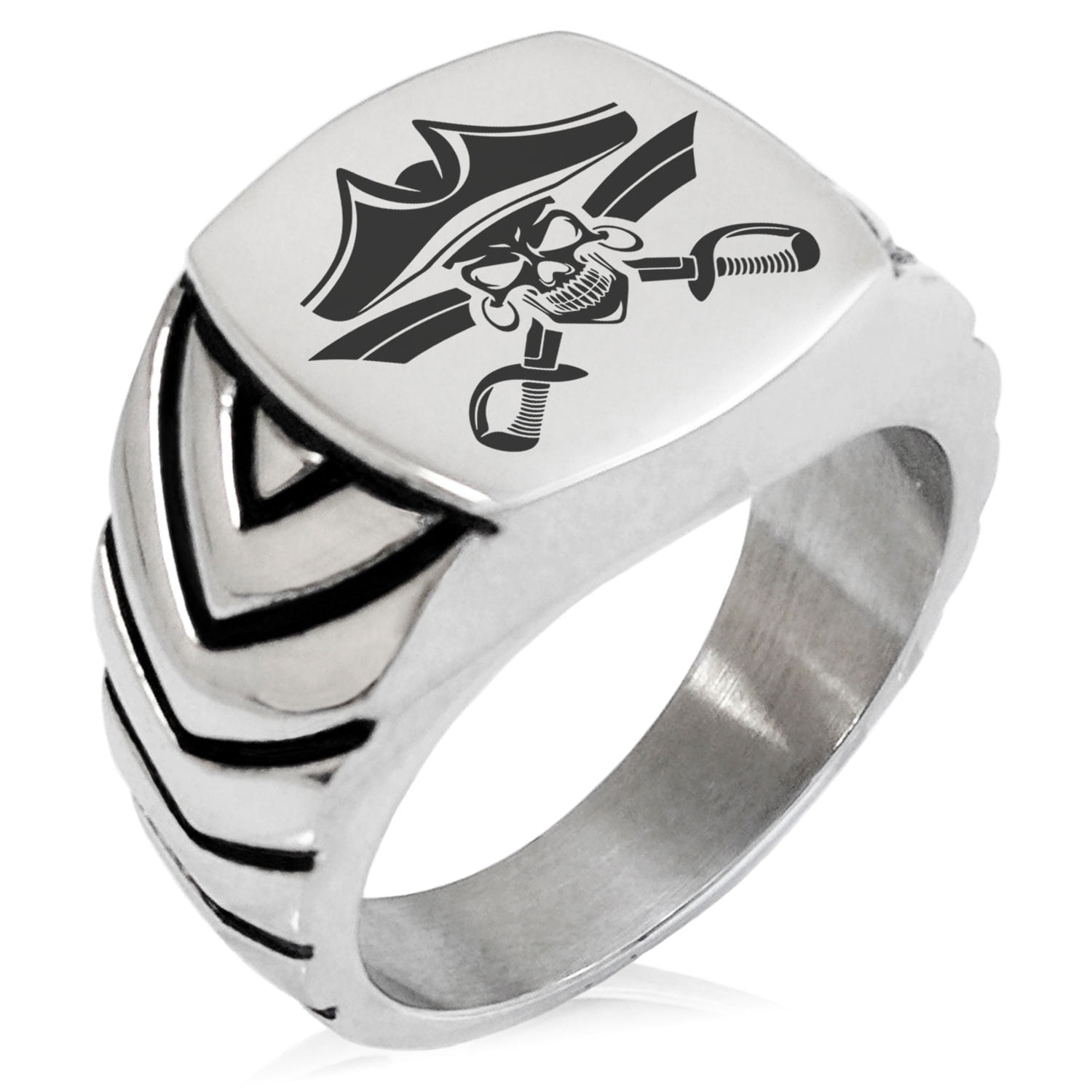 Tioneer Stainless Steel Jolly Roger Skull Pirates Cross Swords Chevron ...