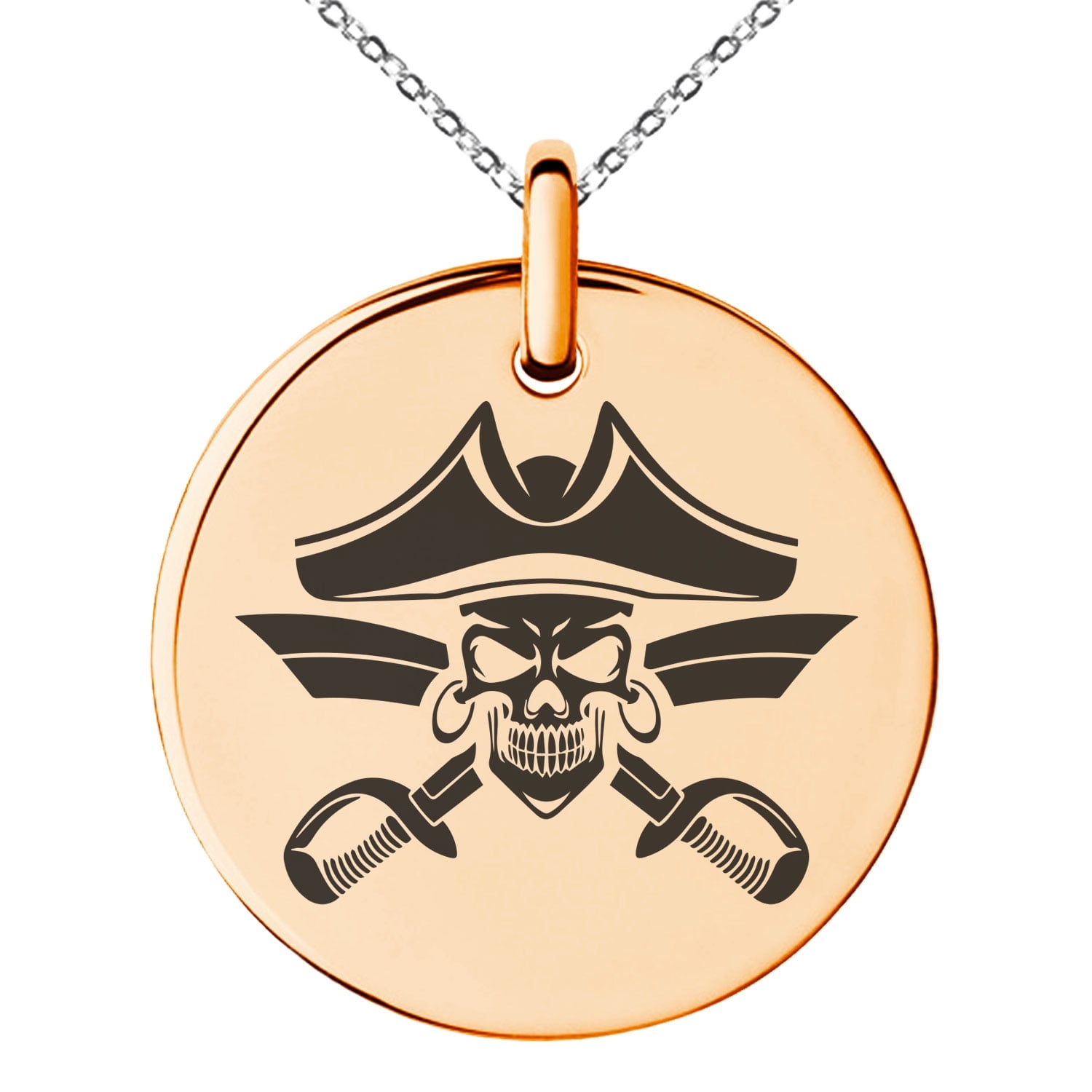 Tioneer Stainless Steel Jolly Roger Skull Pirates Cross Swords Engraved ...