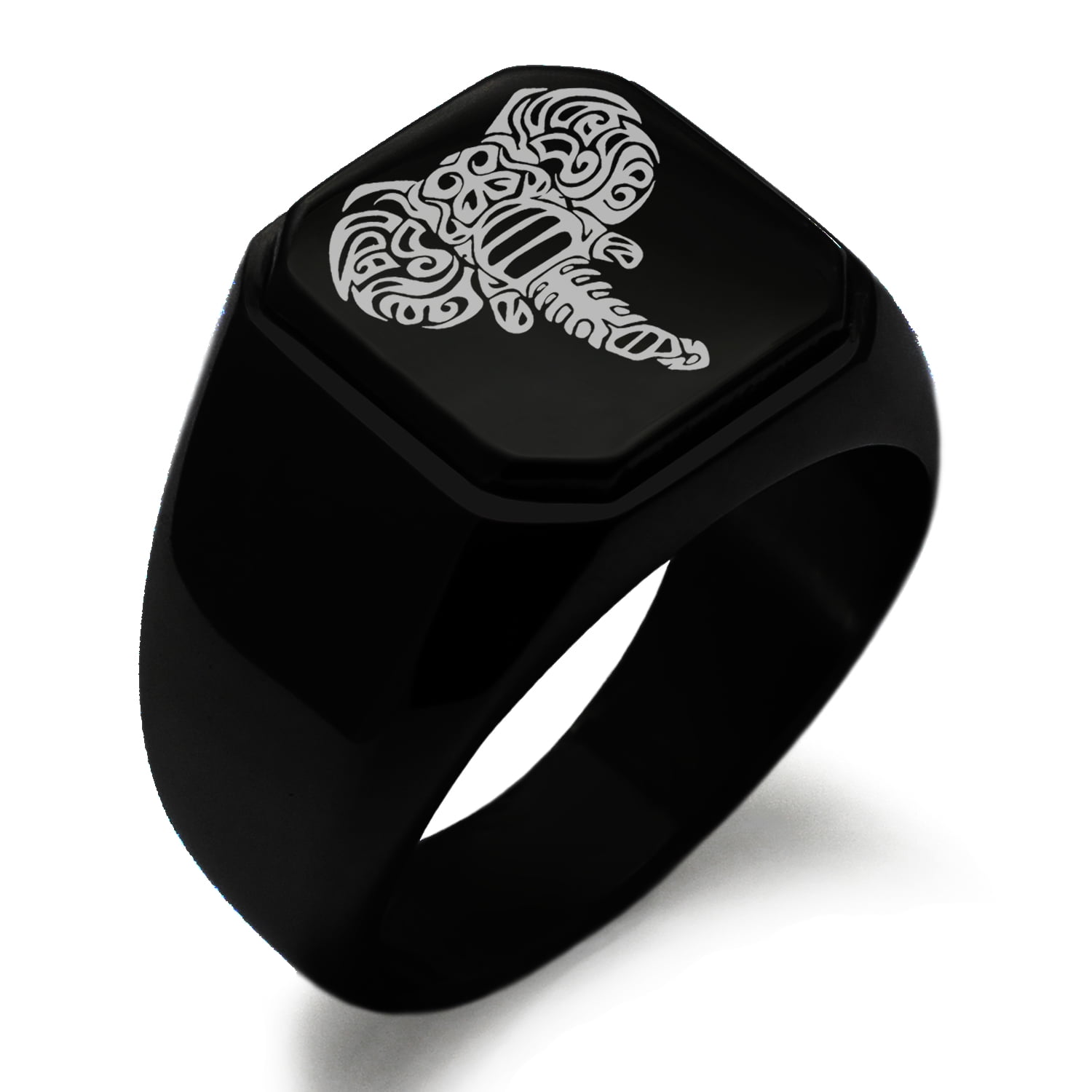 Stainless Steel Juggernaut Elephant Engraved Square Flat Top Biker ...