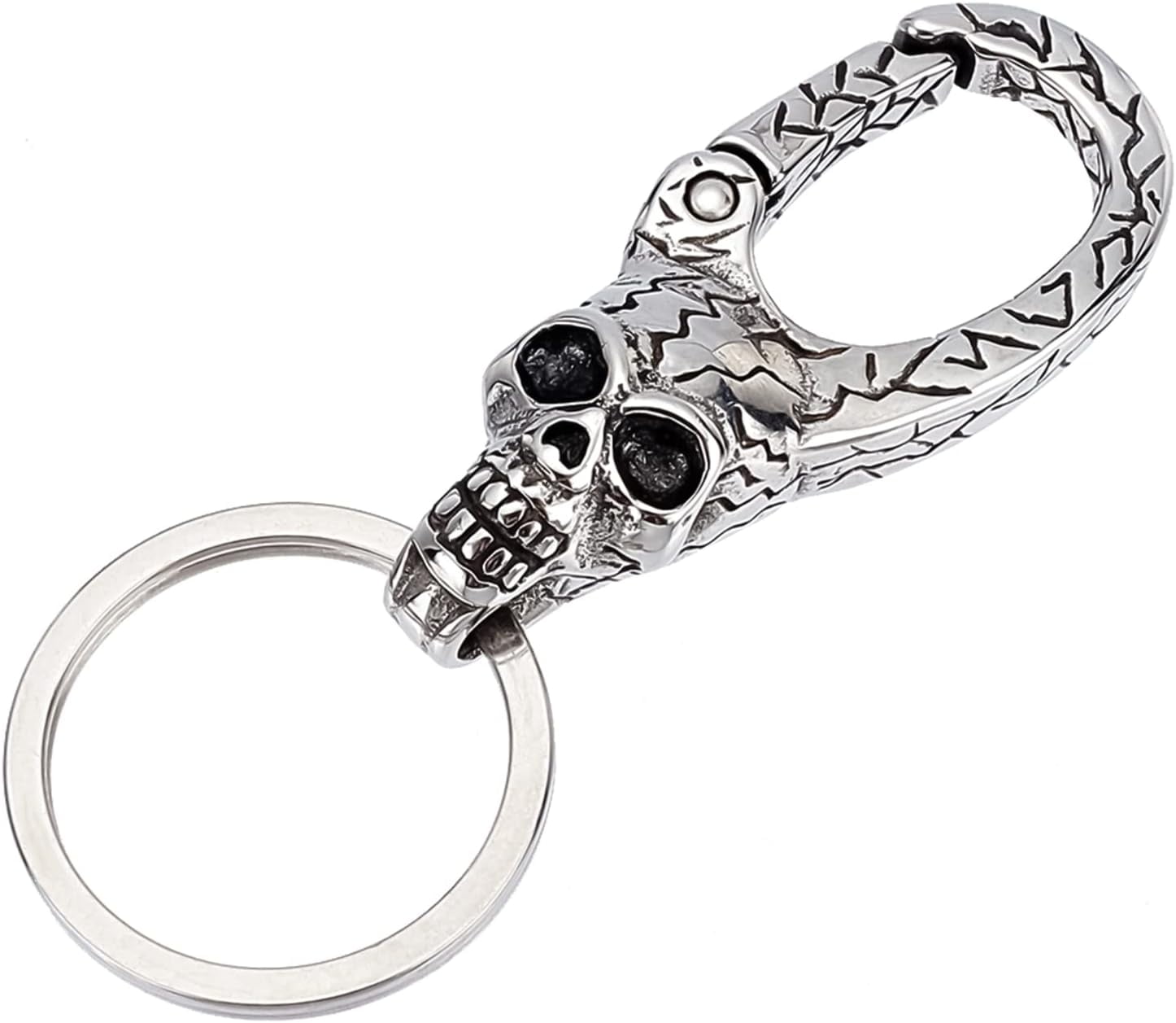 Stainless Steel Keychain Skull Head Shape Clasp Split Key Rings Antique ...