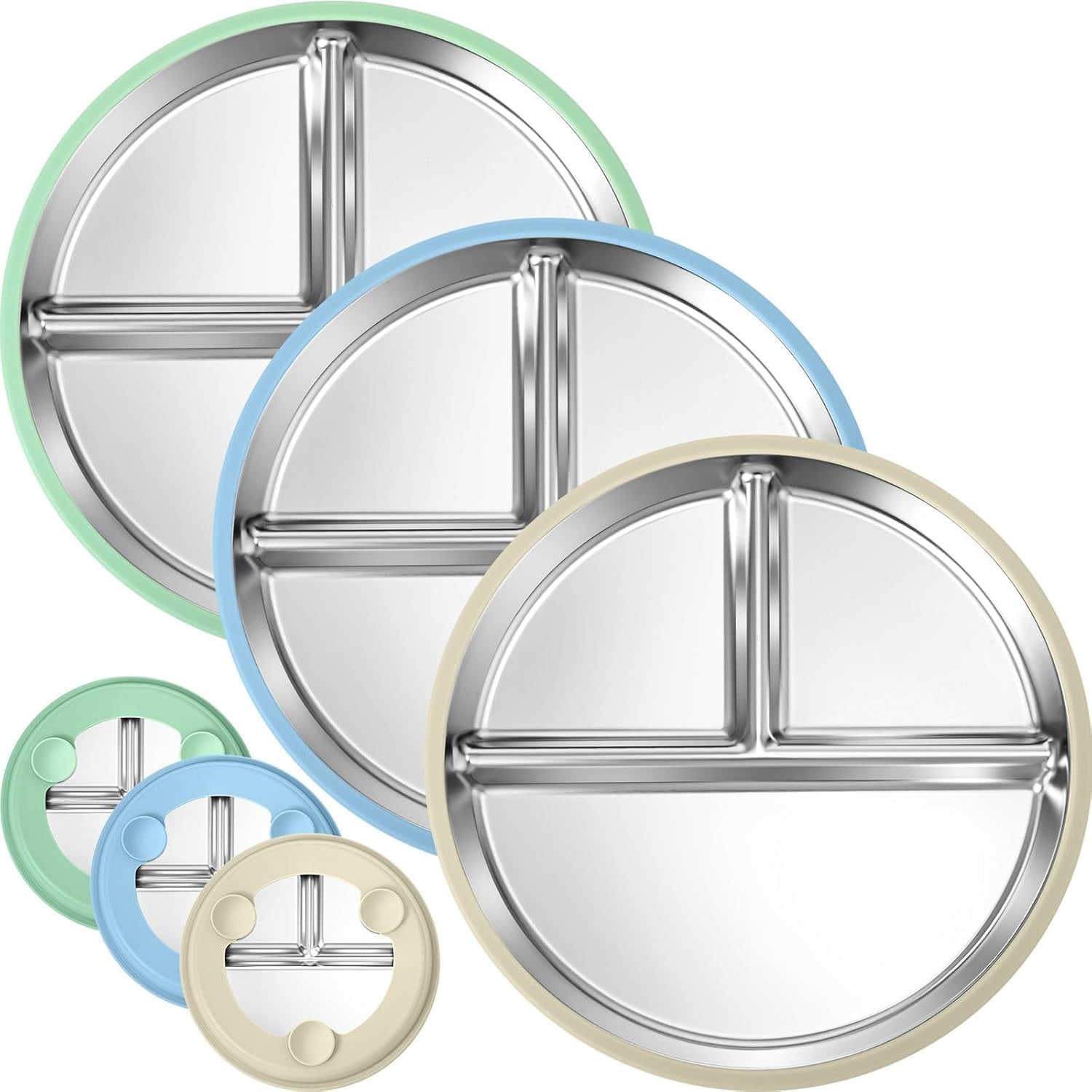 Stainless Steel Kids Plate with Suction - 9” Divided Toddler Baby ...