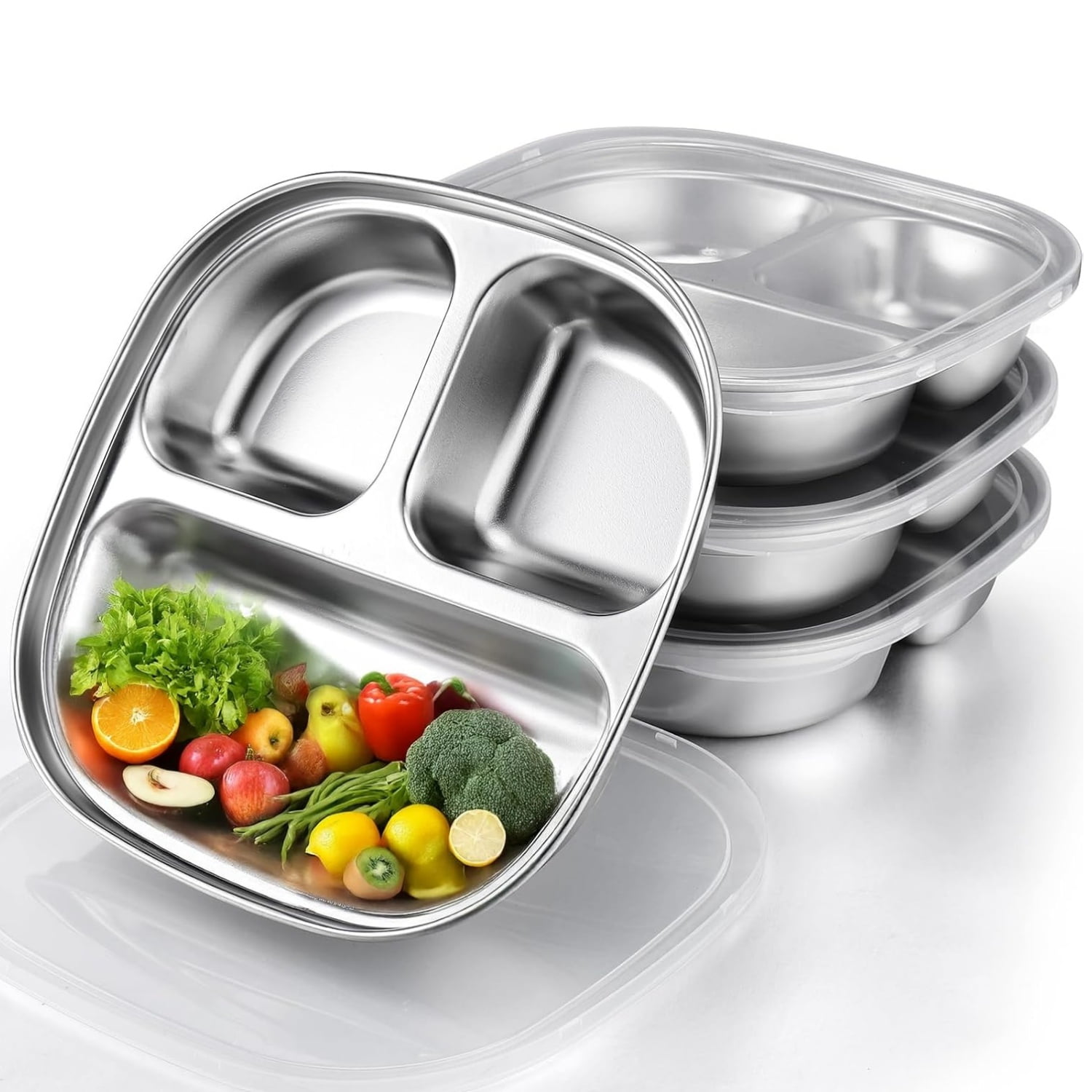 Stainless Steel Kids Plates,2 Pcs Divided Food Plates,3 Compartment ...