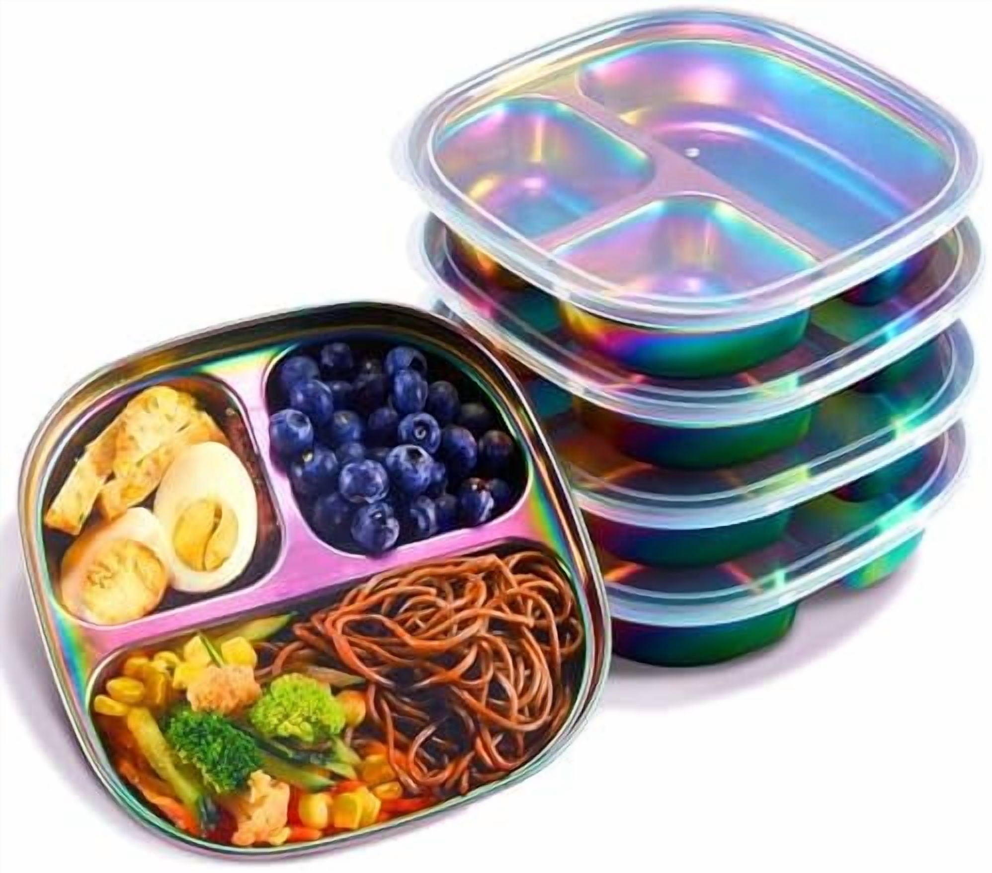 Stainless Steel Kids Plates - 5 Pack Toddler Plates with Lids - Non ...