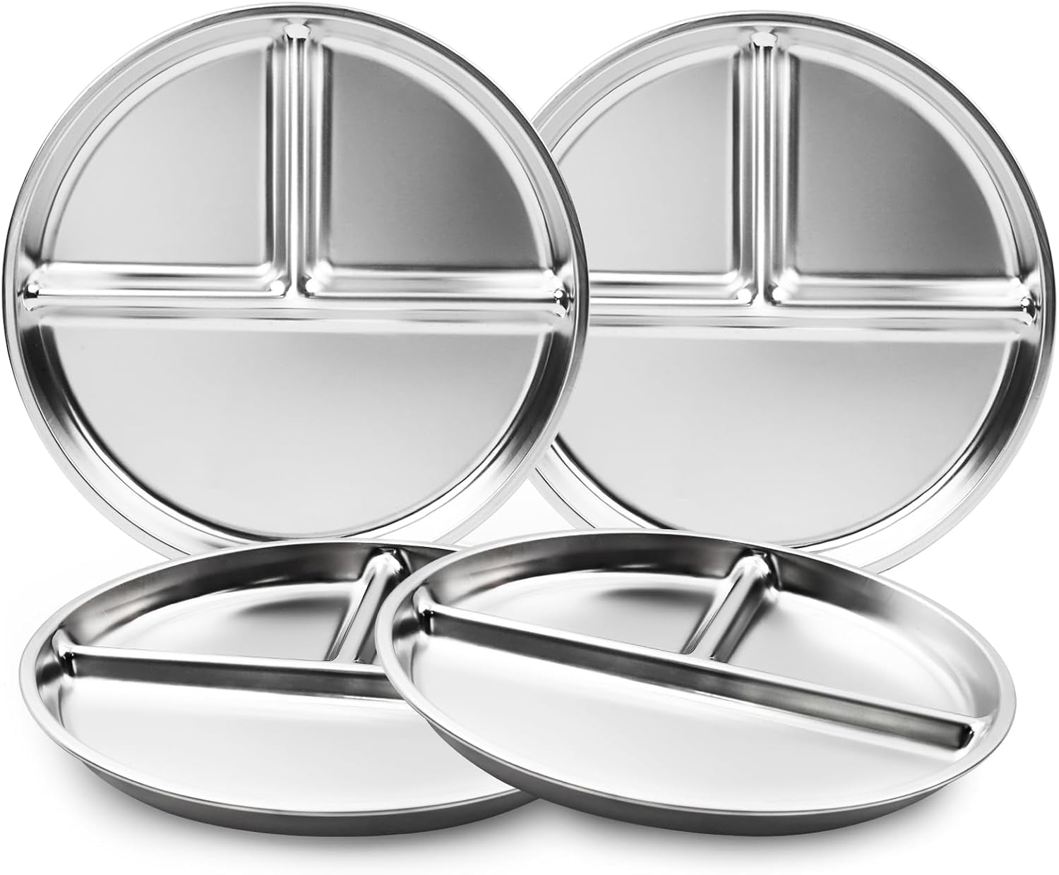 Stainless Steel Kids Plates Set of 4, 9" Portion Control Plates Divided ...