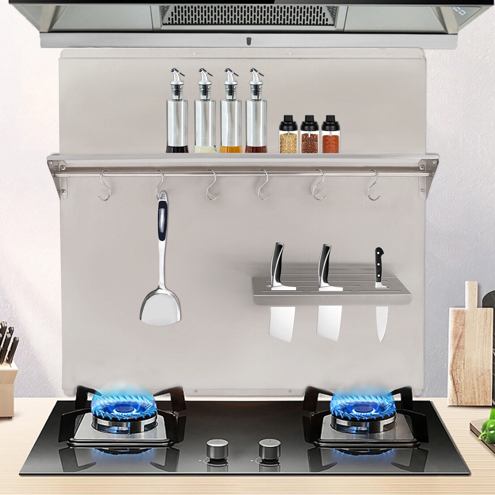 Stainless Steel Kitchen Backsplash with Storage Shelf, Knife Shelf, and ...