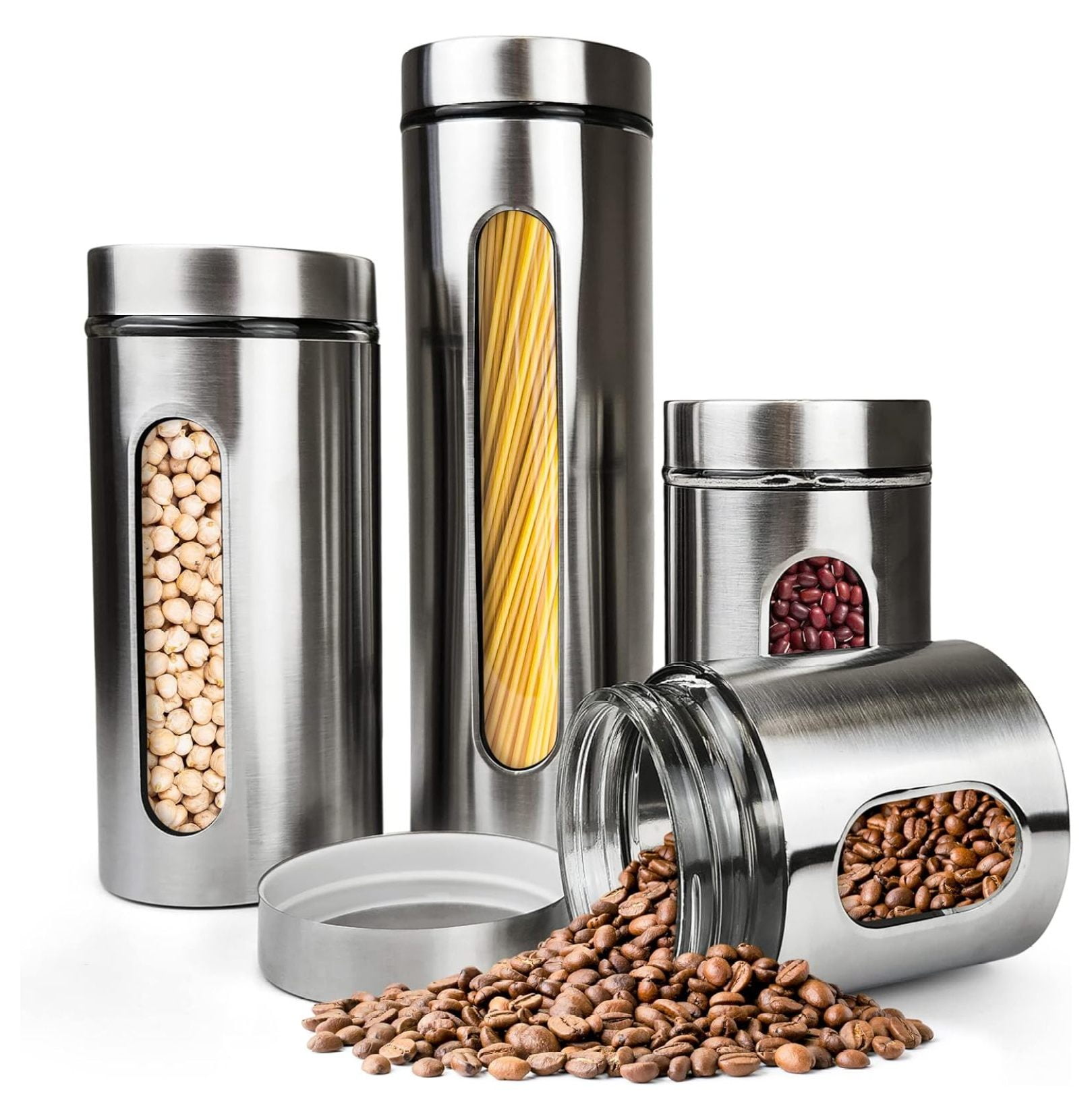 Stainless Steel Kitchen Canisters for Countertop – Set of 4 Stainless ...
