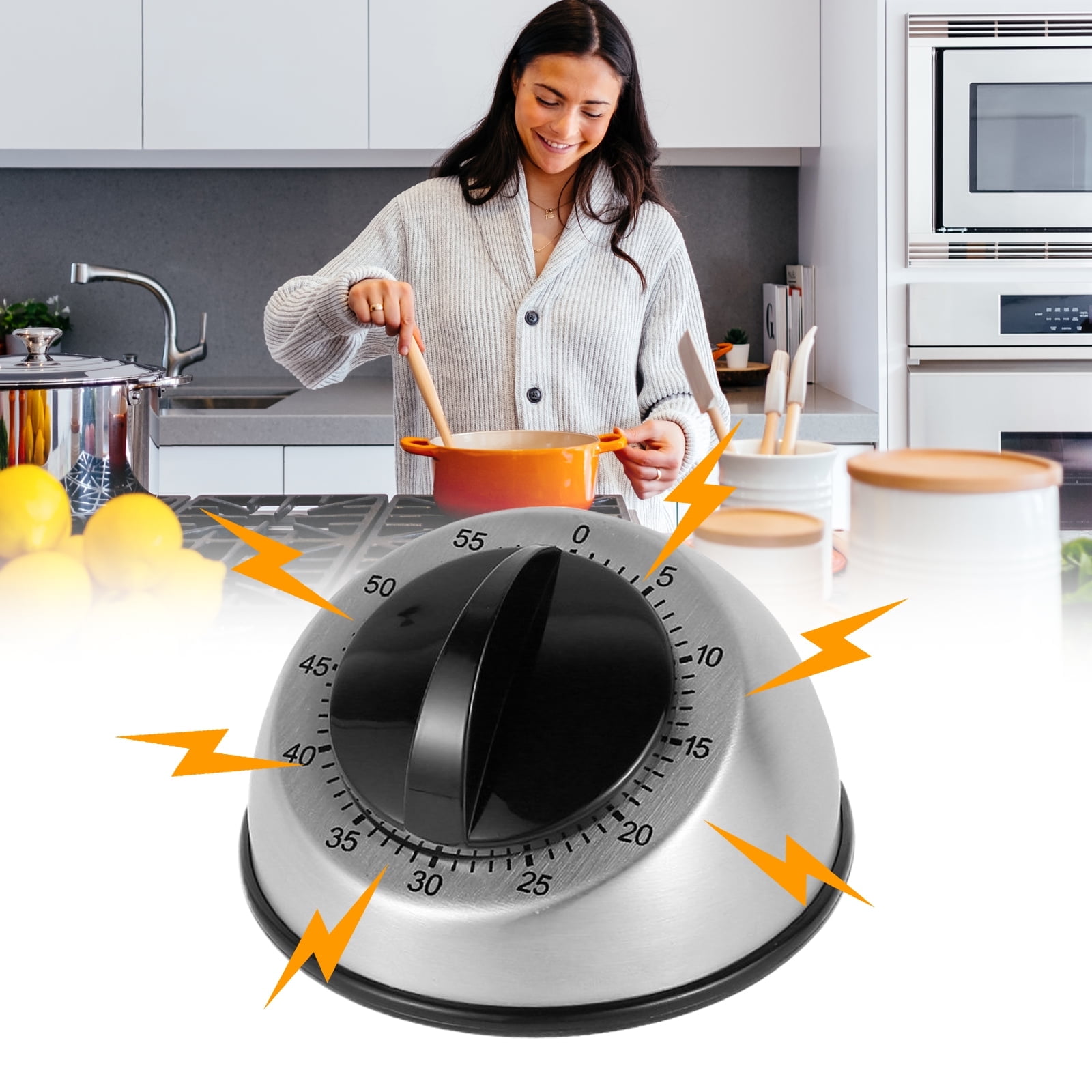 Stainless Steel Kitchen Cooking Timer, 60-Minute Long Ring Bell Loud ...