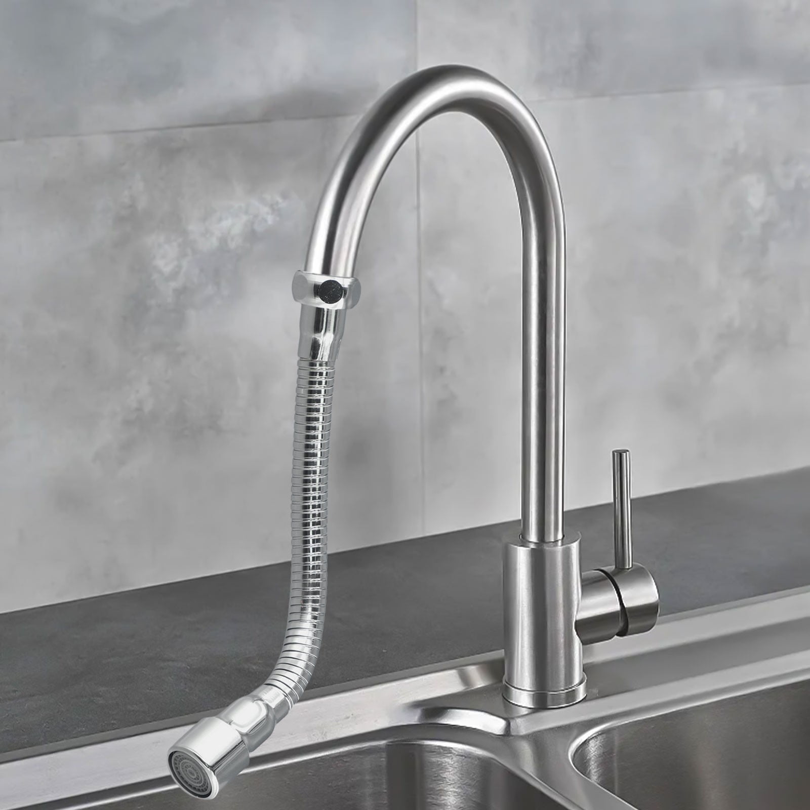 Stainless Steel Kitchen Faucet Extender Nozzle Aerator Bendable 20Cm ...
