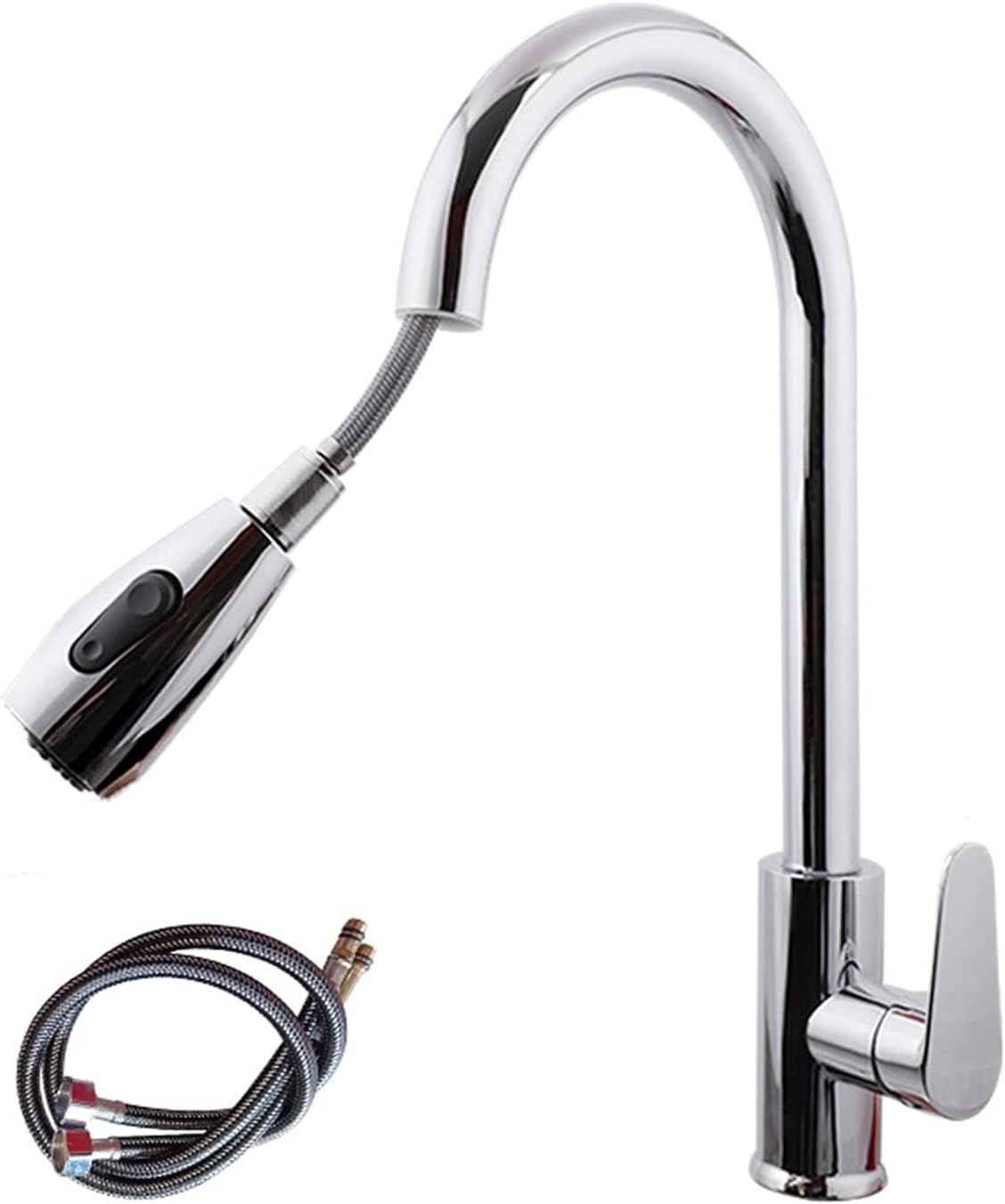 Stainless Steel Kitchen Faucet, Single-Handle Hot and Cold Water Mixer ...