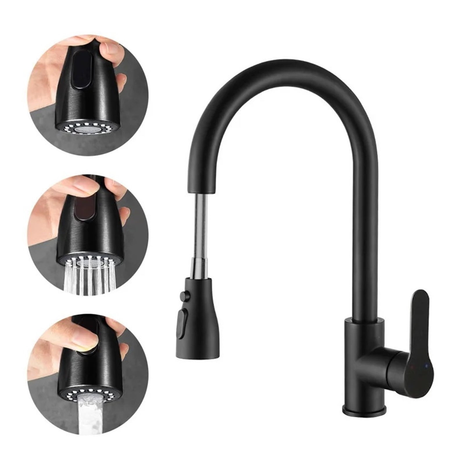 Stainless Steel Kitchen Faucet, Single Hole Pull Out Spout Kitchen Sink ...